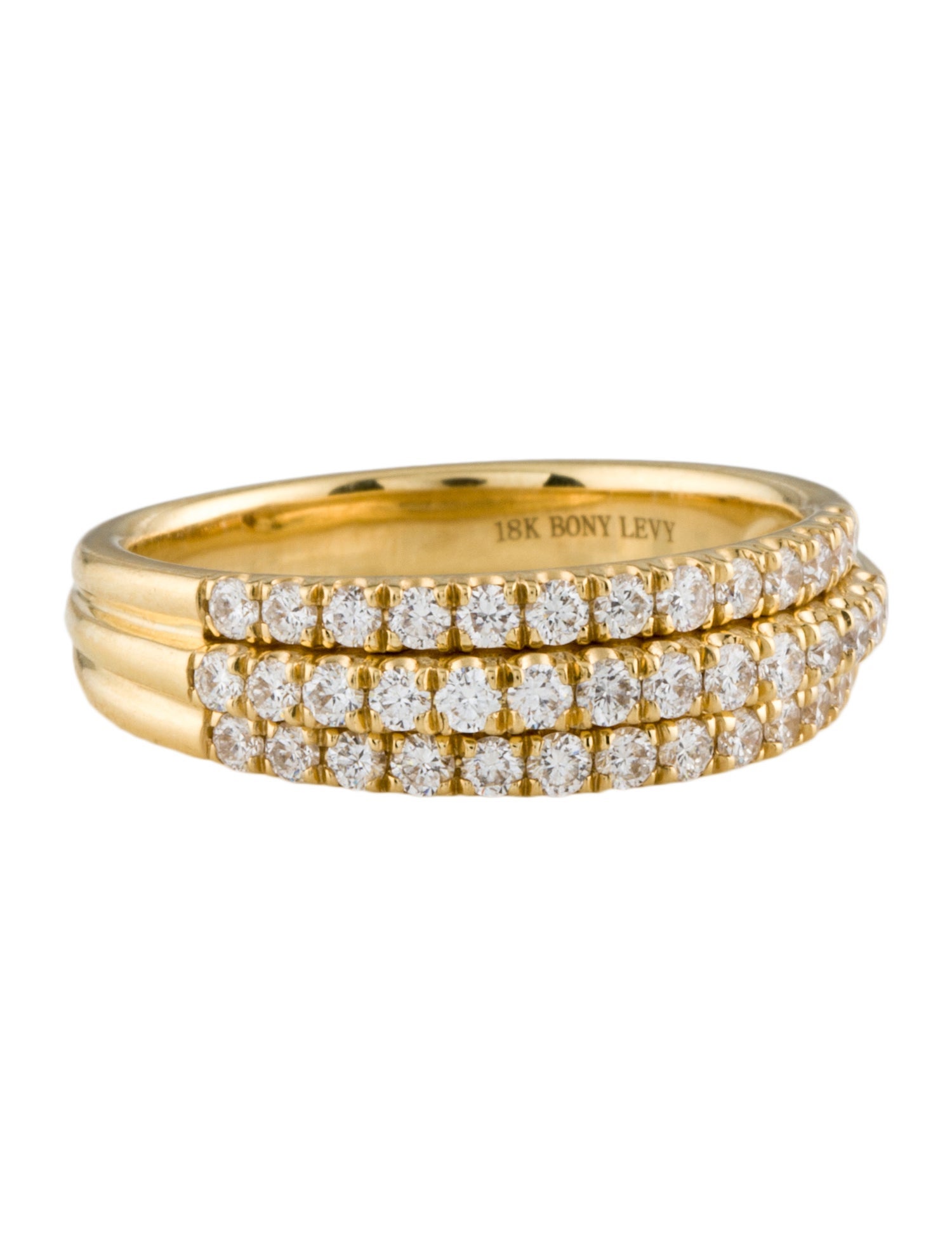Bony Levy 18K Diamond Liora Triple Row Band - 18K Yellow Gold Band ...