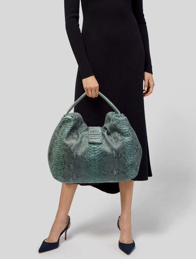 Byron New York Snakeskin Top Handle Bag - Green Handle Bags, Handbags ...