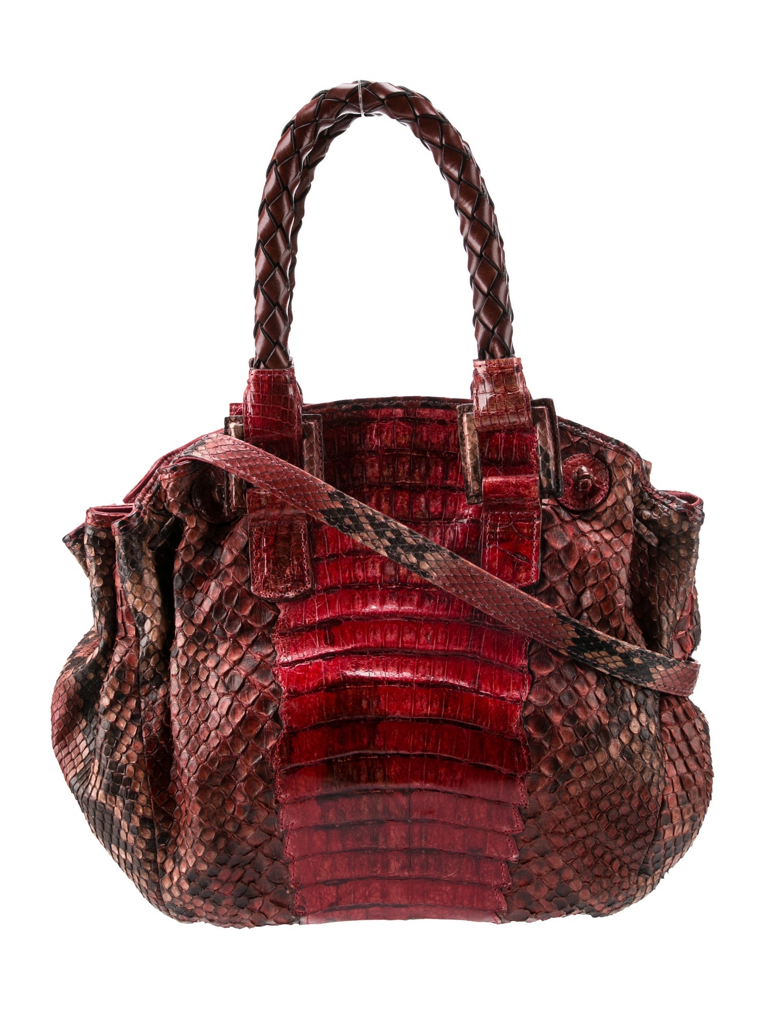 Carlos Falchi Snakeskin Top Handle Bag - Red Handle Bags, Handbags ...