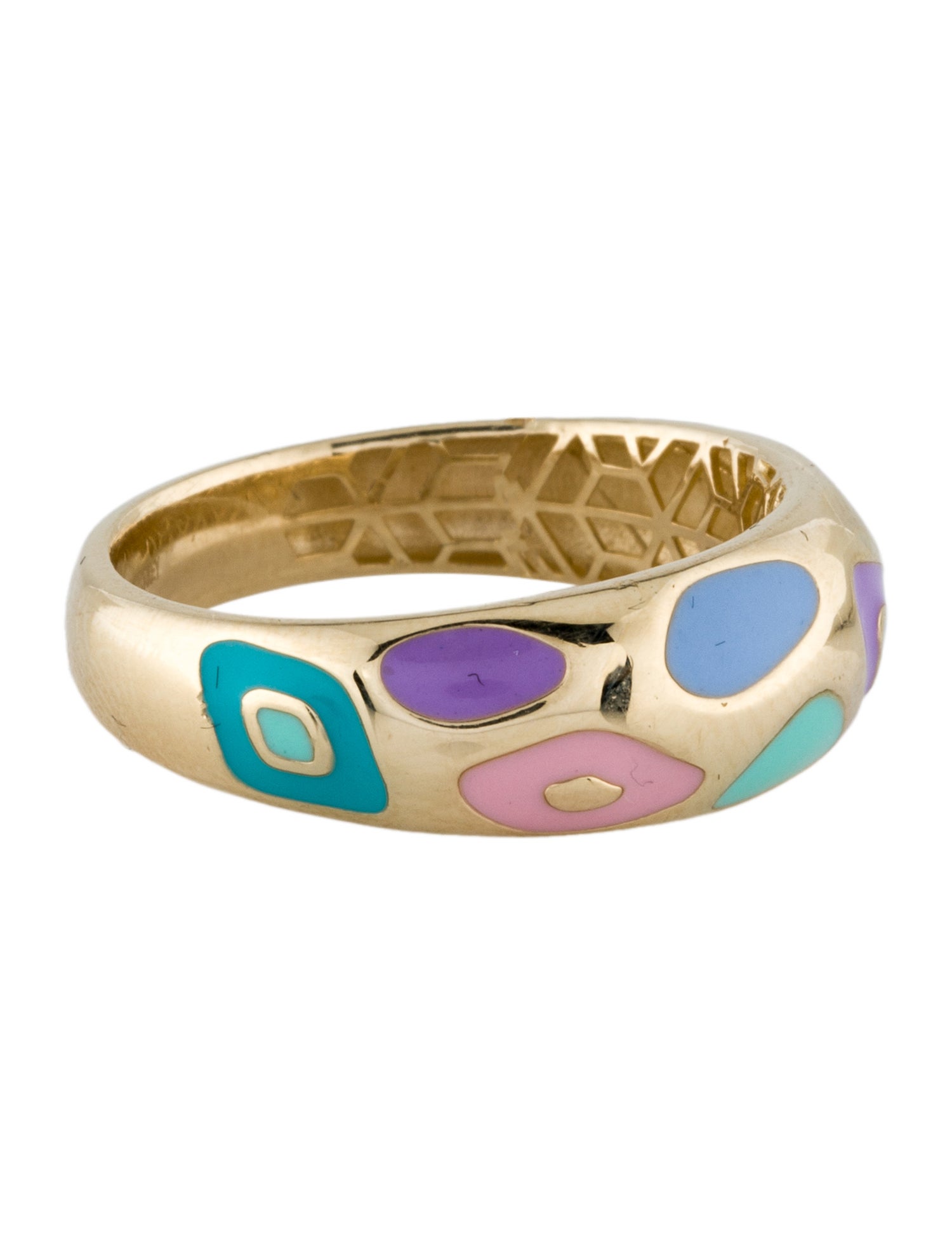 Candela 14K Enamel Abstract Dome Band - Blue, 14K Yellow Gold Band ...