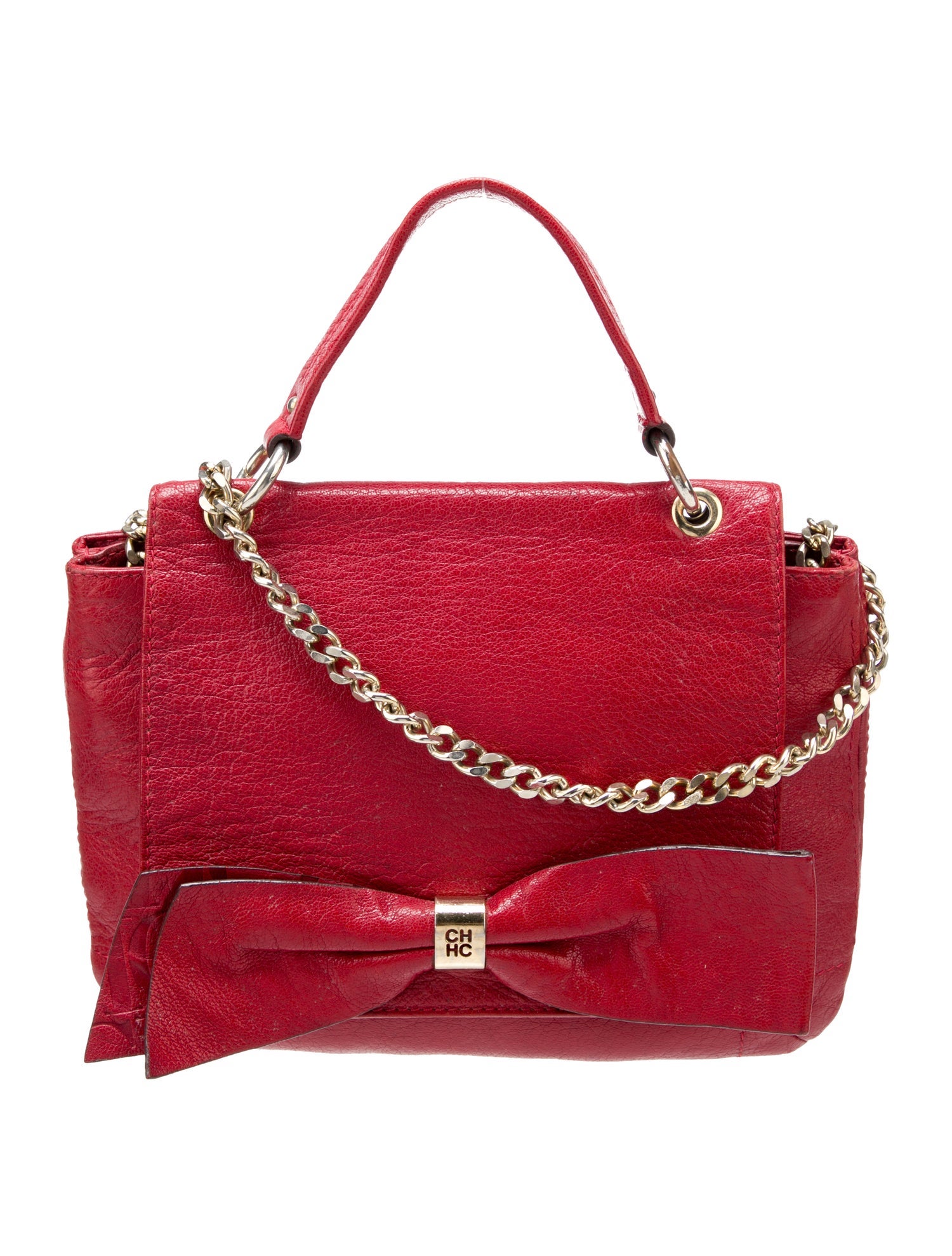 Carolina Herrera Leather Chain-Link Handle Bag - Red Handle Bags ...