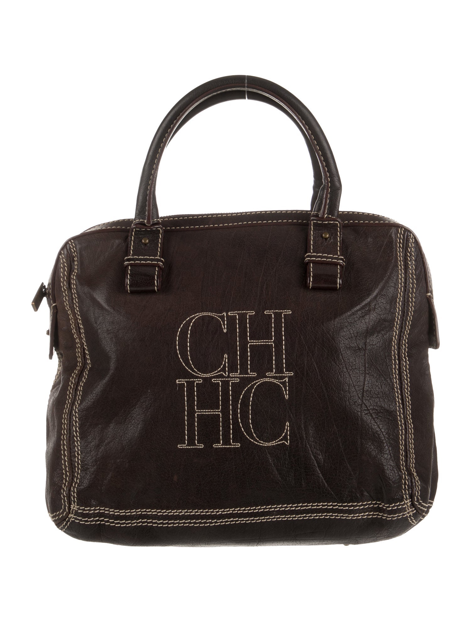 Carolina Herrera Leather Top Handle Bag - Brown Handle Bags, Handbags ...