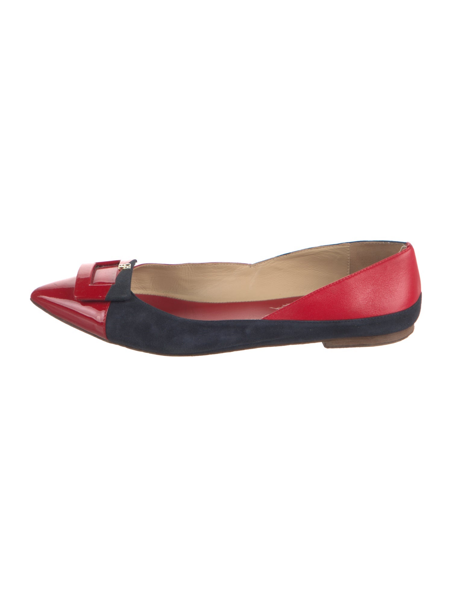 Carolina Herrera Patent Leather Colorblock Pattern D'Orsay Flats - Red ...