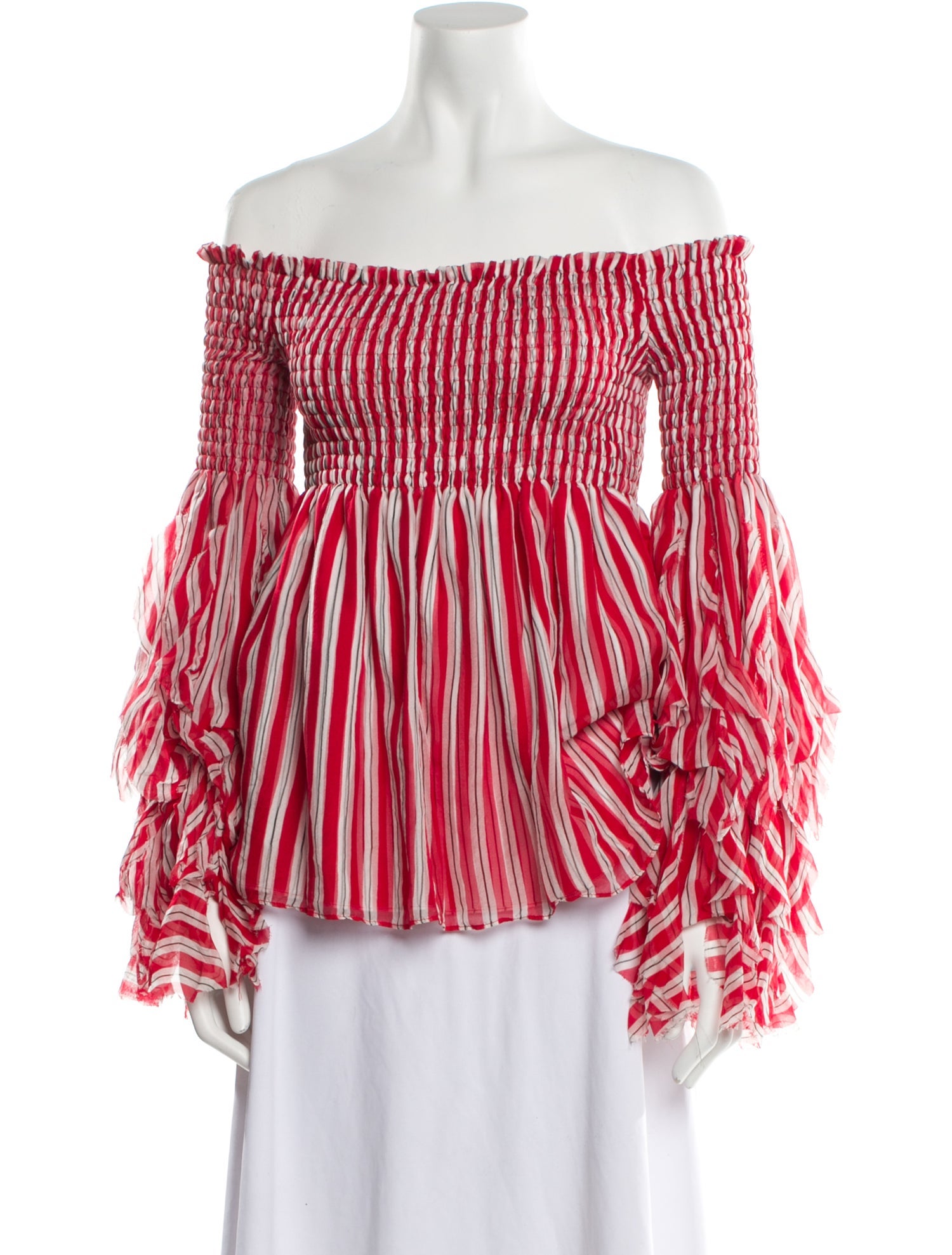 Caroline Constas Silk Striped Blouse - Red Tops, Clothing - CARST38507 ...