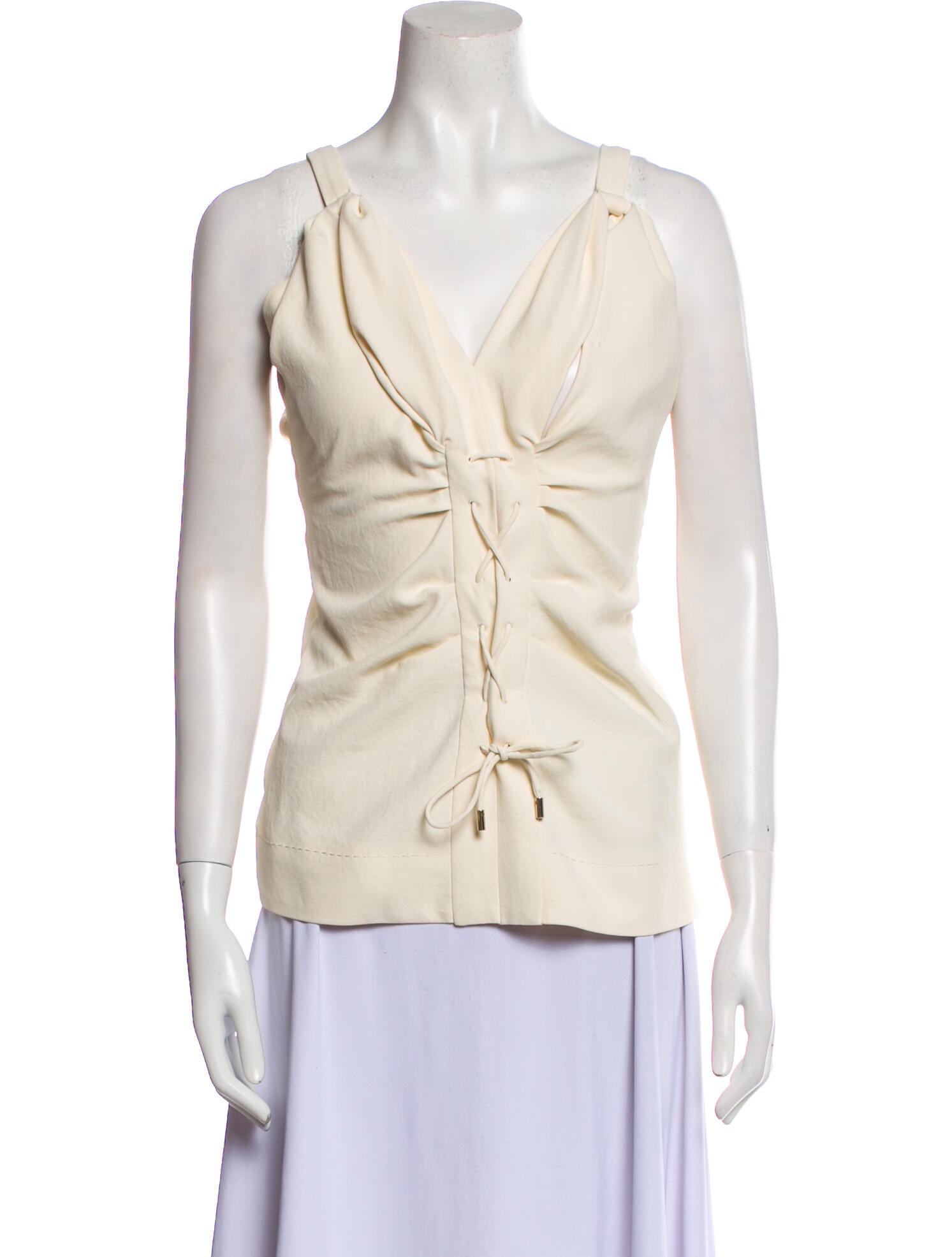 Carven V-Neck Sleeveless Top - Neutrals Tops, Clothing - CAV51048 | The ...