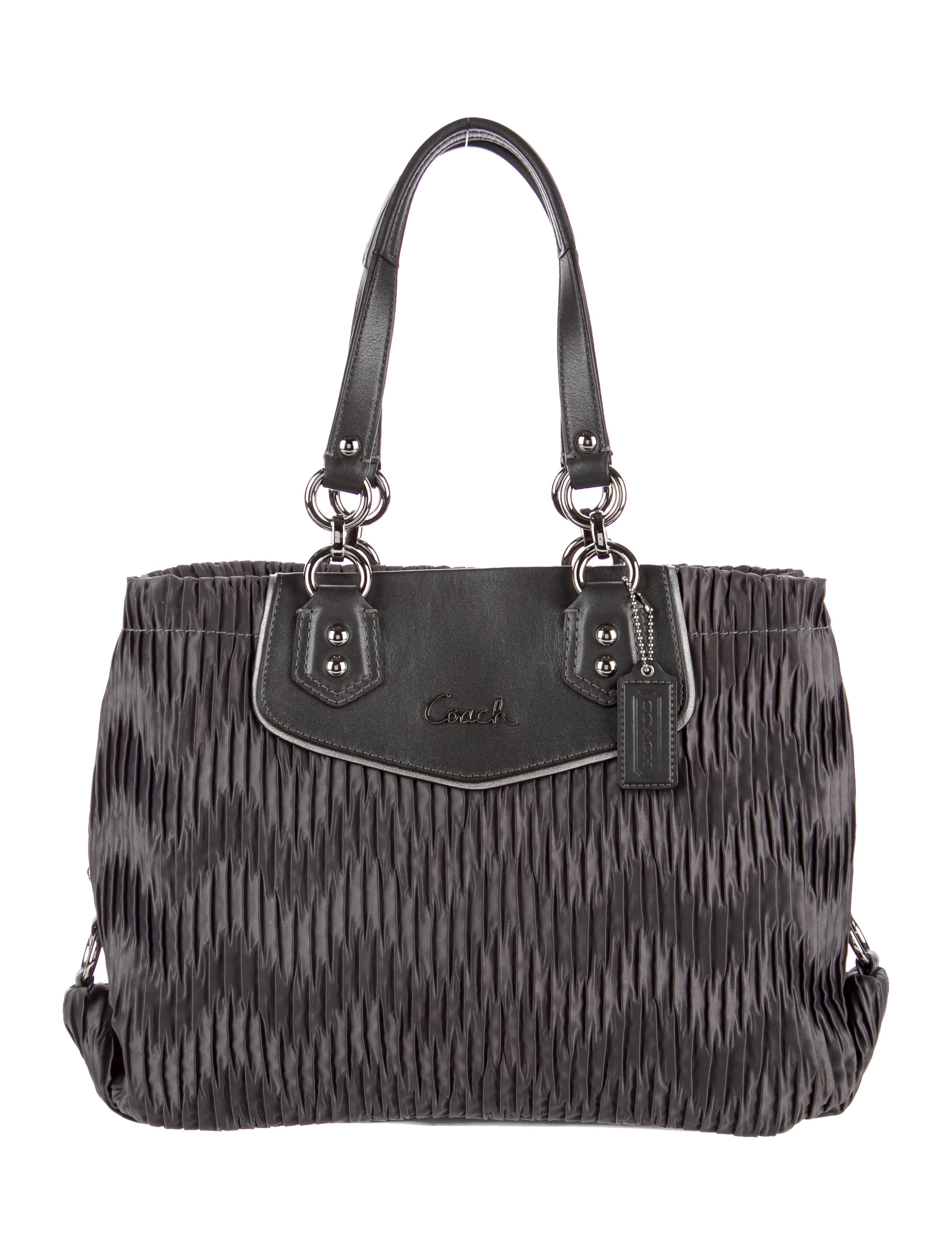 Coach Pleated Leather Shoulder Bag - Grey Shoulder Bags, Handbags ...