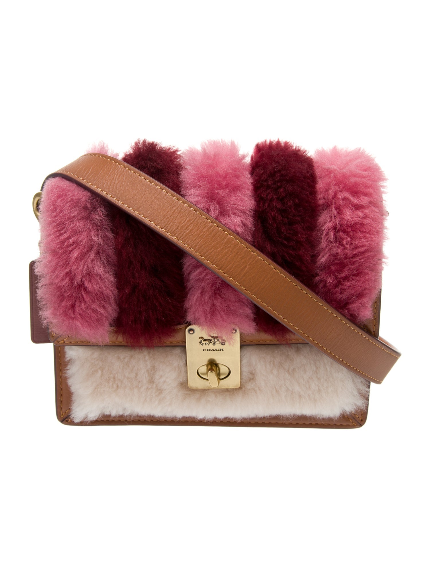 Coach Faux Fur Leather-Trim Crossbody Bag - Brown Crossbody Bags ...