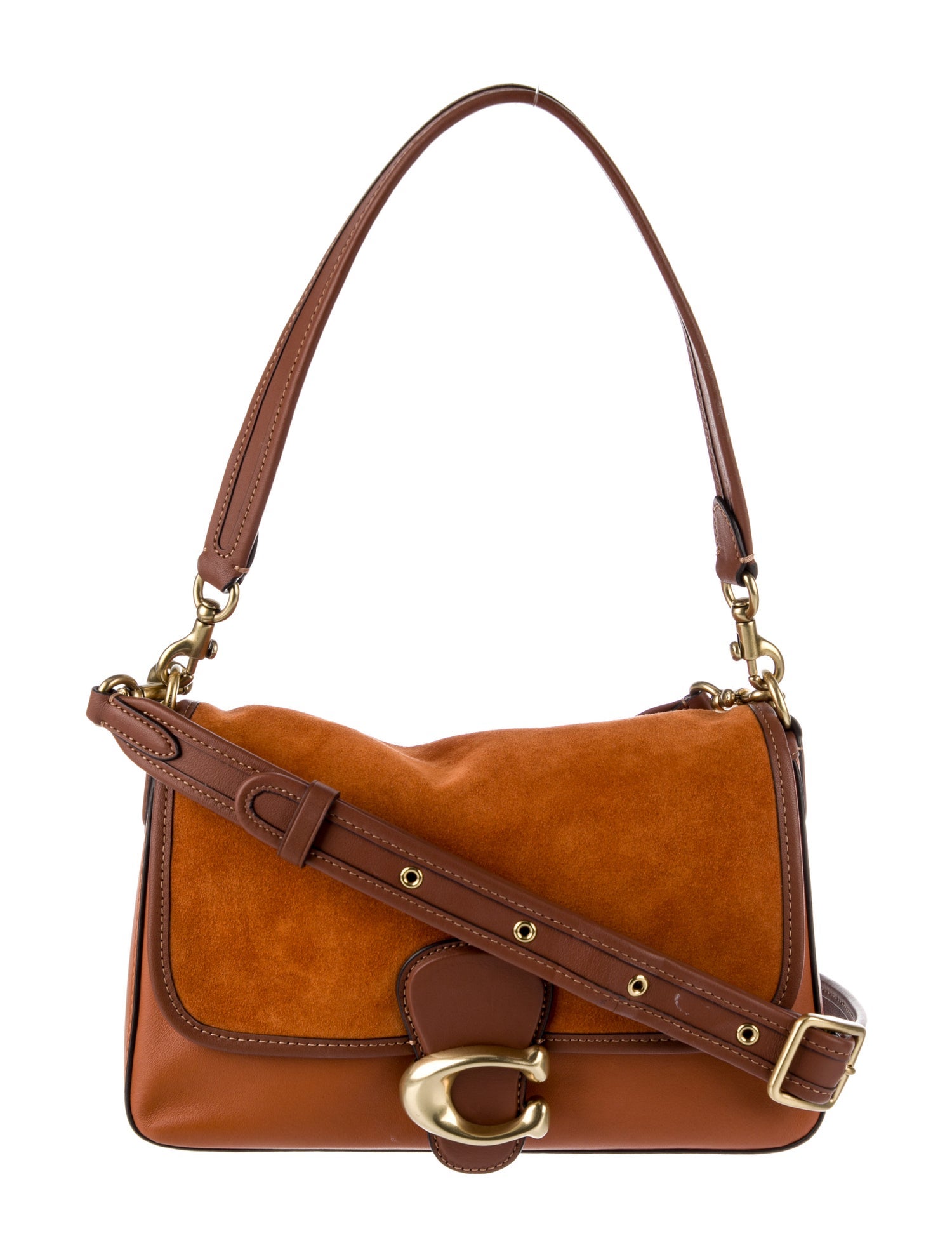 Coach Suede Trimmed Leather Shoulder Bag - Brown Shoulder Bags ...