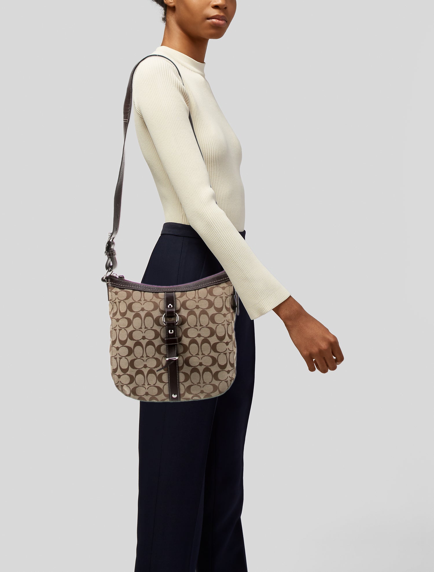 Coach Canvas Leather trim Crossbody Bag - Brown Crossbody Bags ...