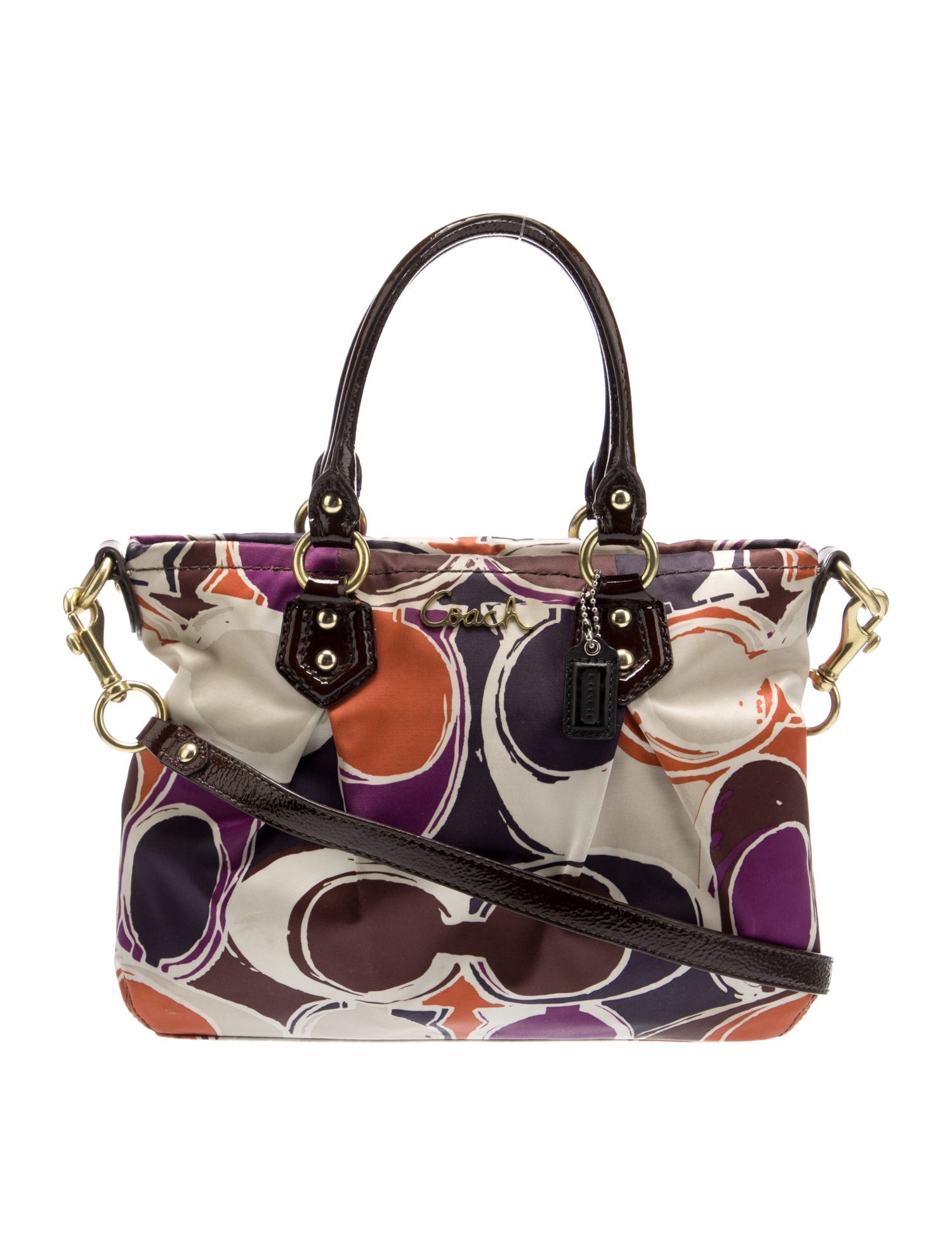 Coach Patent Leather-Trimmed Satin Handle Bag - Neutrals Handle Bags ...