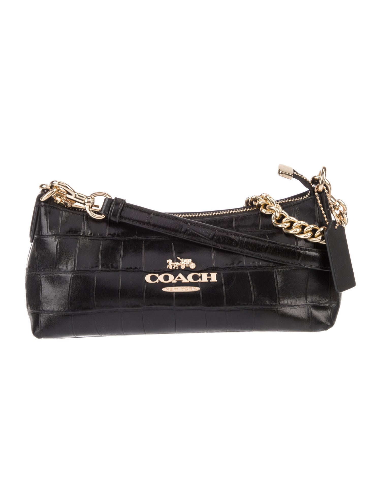 Coach Embossed Leather Shoulder Bag - Black Shoulder Bags, Handbags ...