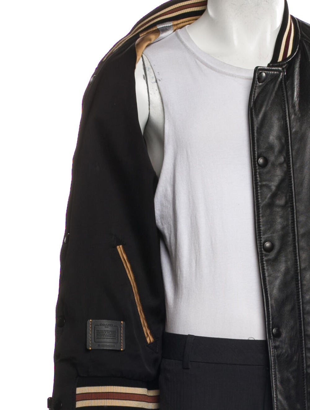 Coach Lamb Leather Bomber Jacket Black Striped Satin … - Gem