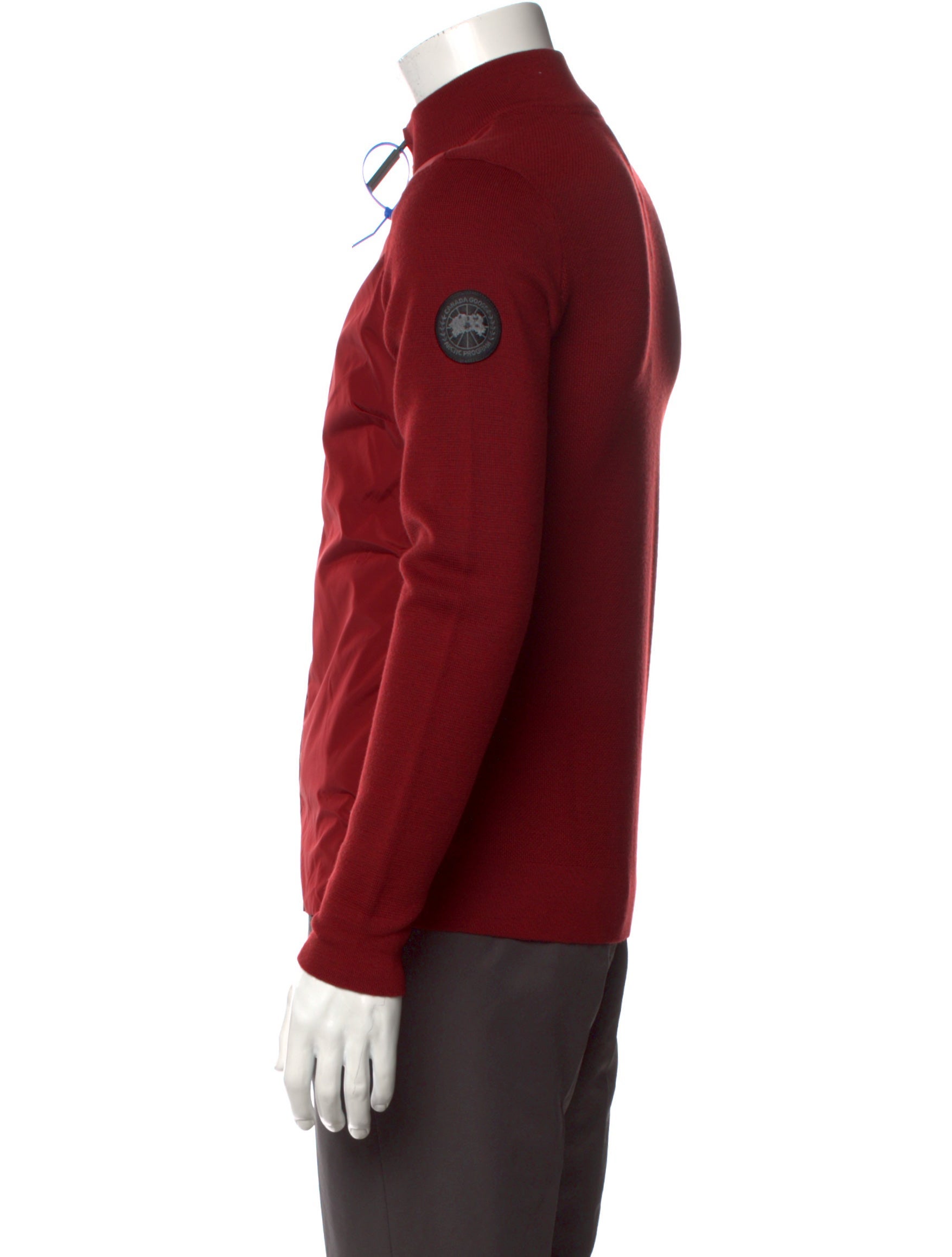 Canada Goose Merino Wool Mock Neck Cardigan - Red Sweaters, Clothing ...