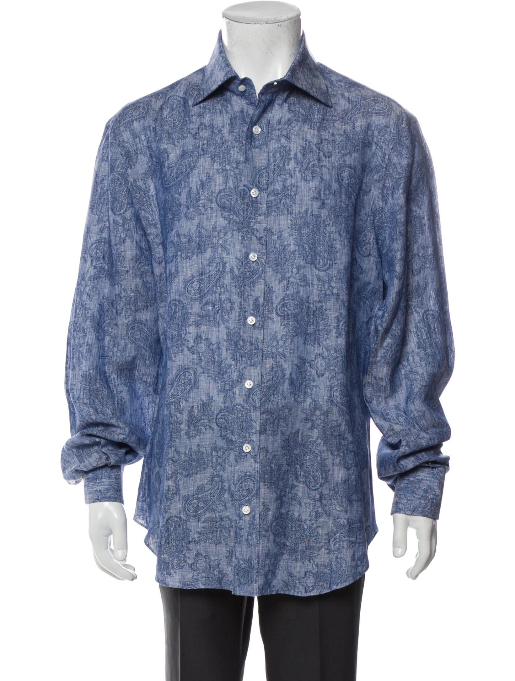 Cesare Attolini Paisley Print Long Sleeve Shirt - Blue Casual Shirts ...