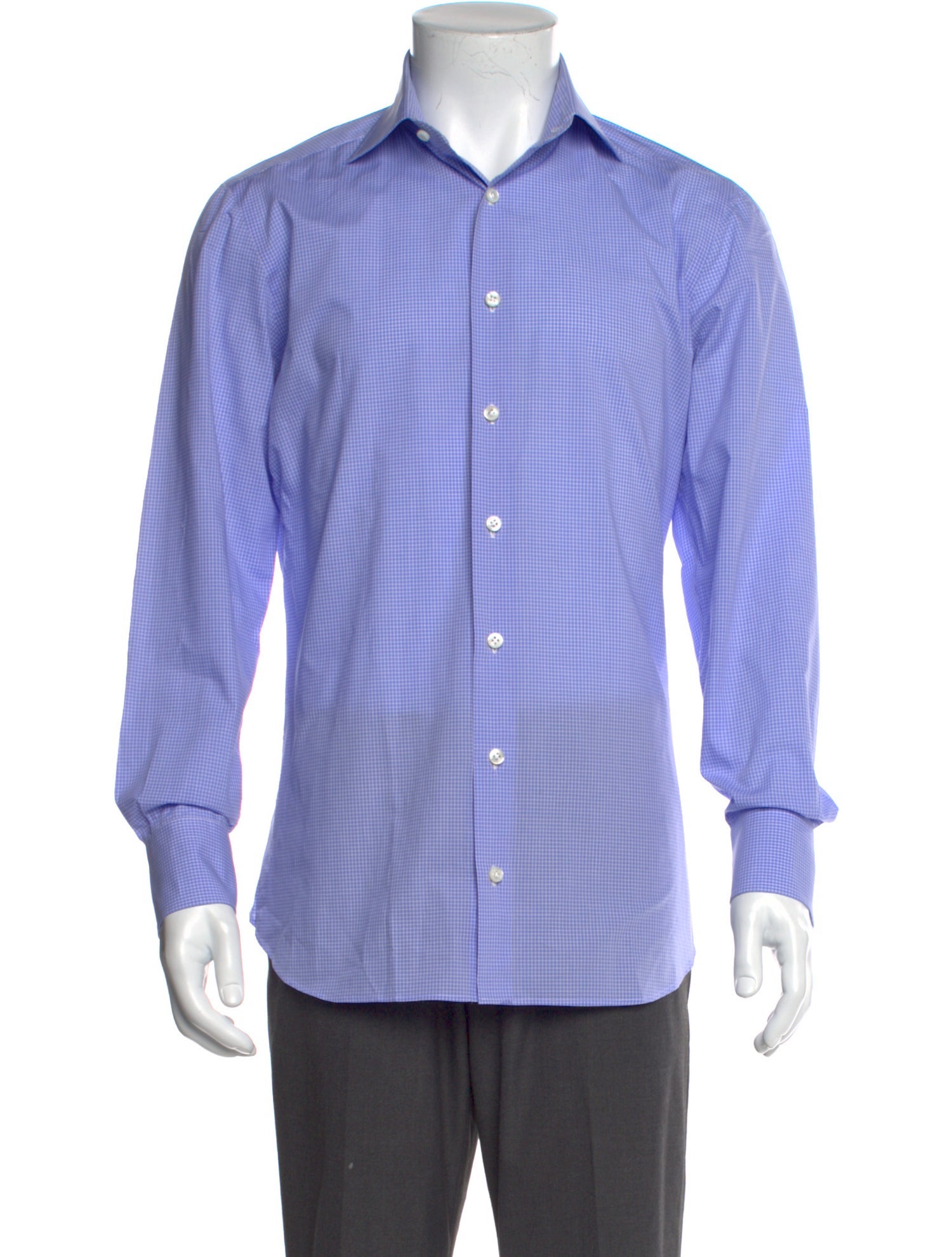 Cesare Attolini Plaid Print Long Sleeve Dress Shirt - Blue Dress Shirts ...