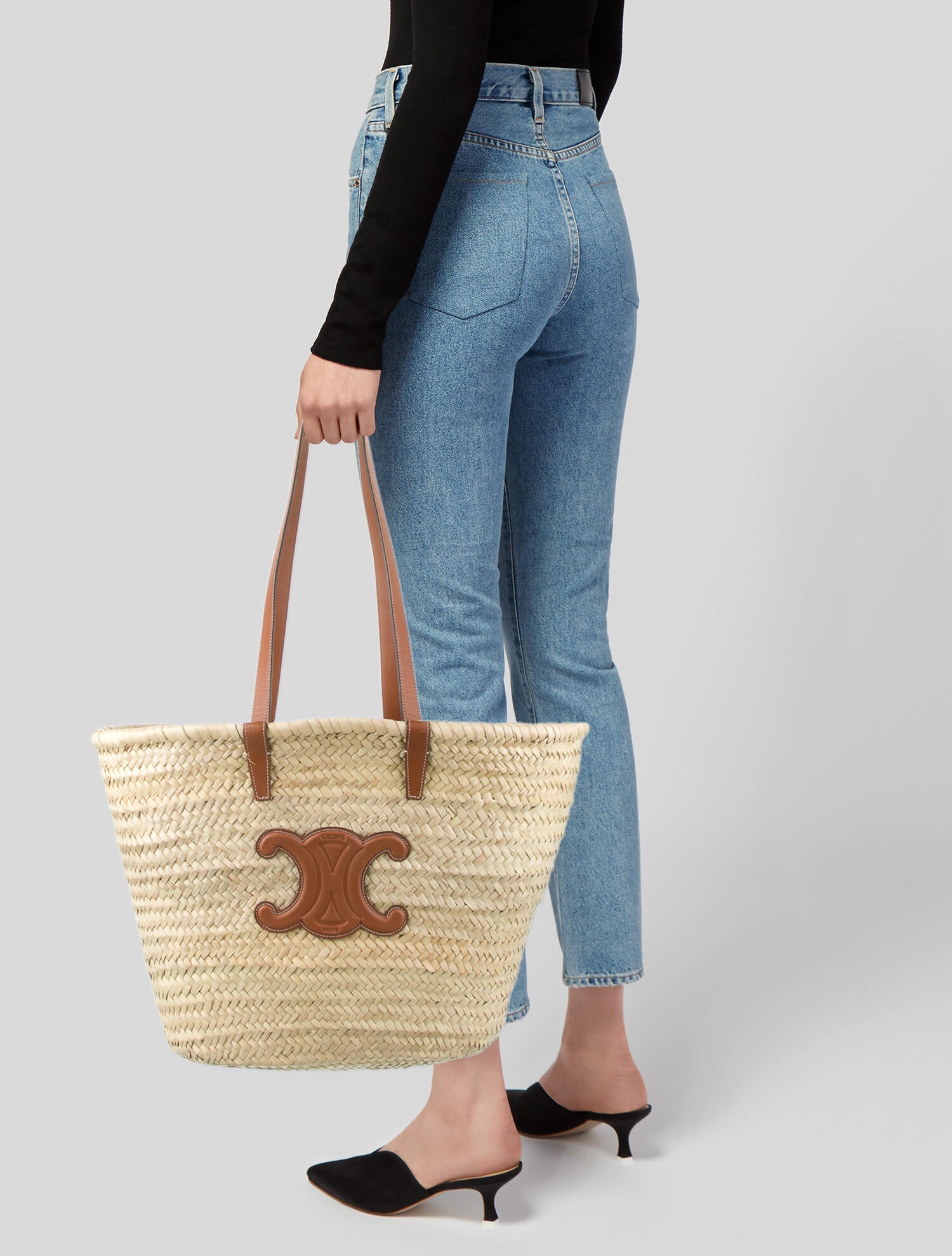 Celine Medium Triomphe Classic Panier Raffia Tote - Neutrals Handle ...