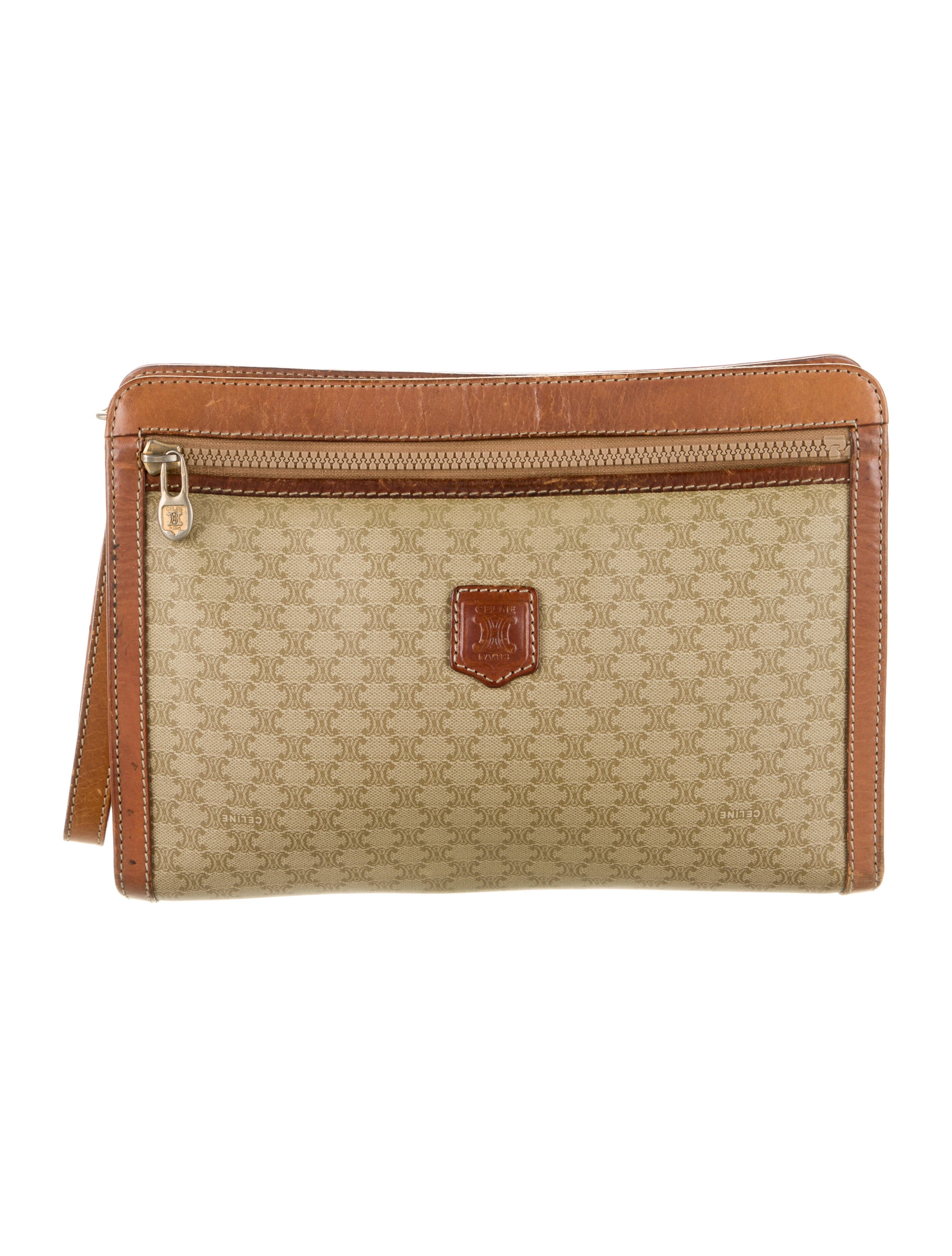 Celine Vintage Macadam Zip Clutch - Brown Clutches, Handbags ...
