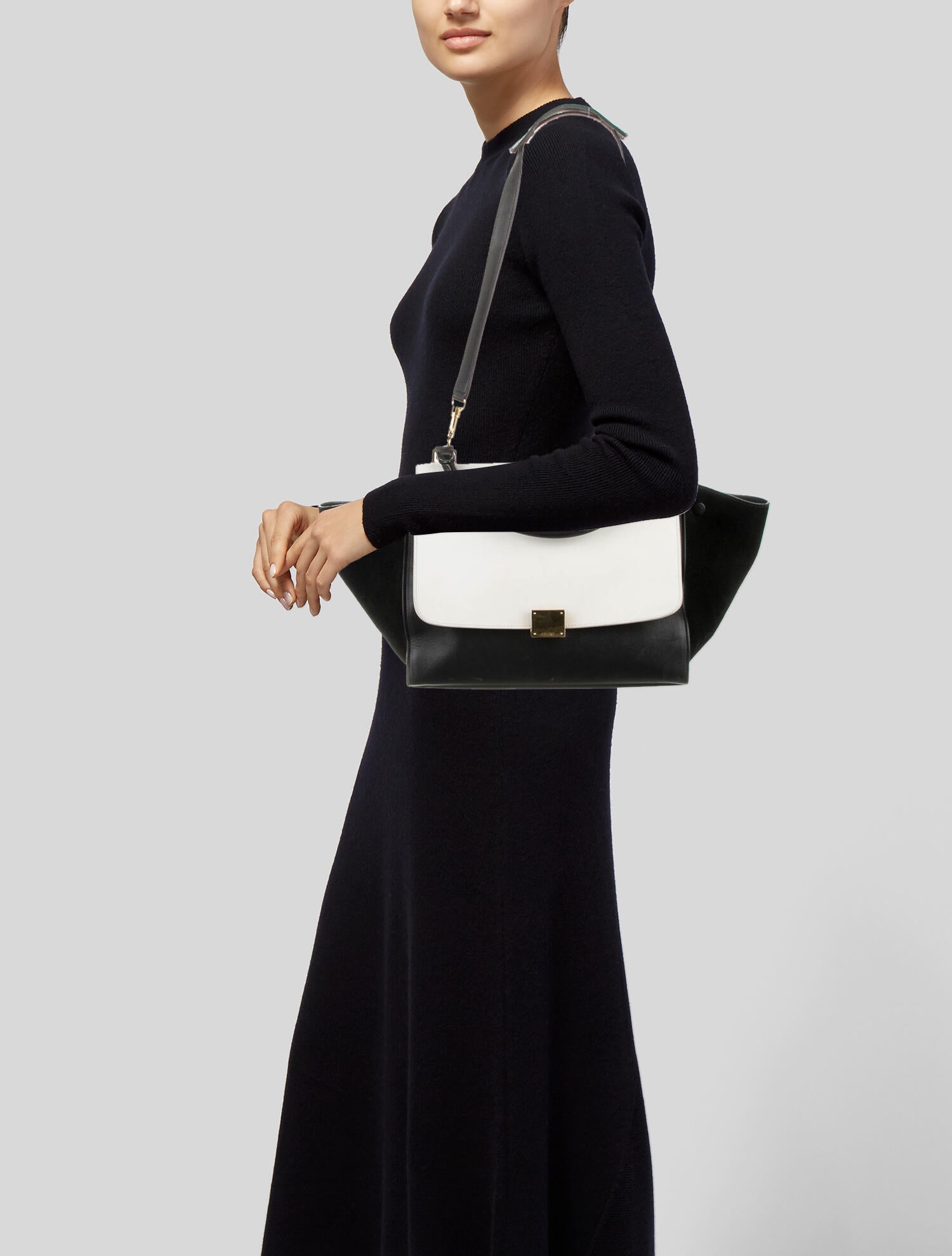Celine Medium Bicolor Trapeze Bag - Black Shoulder Bags, Handbags ...
