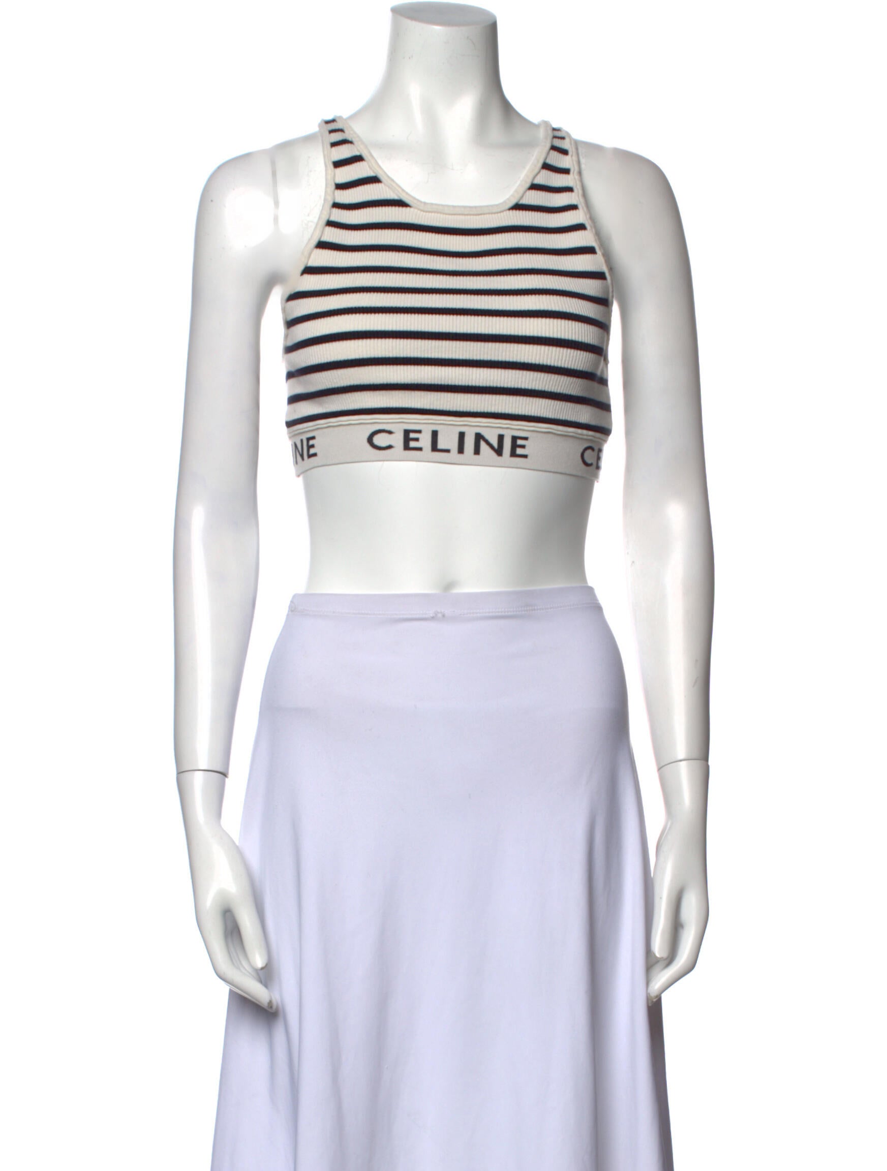 Celine Striped Scoop Neck Crop Top - White Tops, Clothing - CEL227594 ...