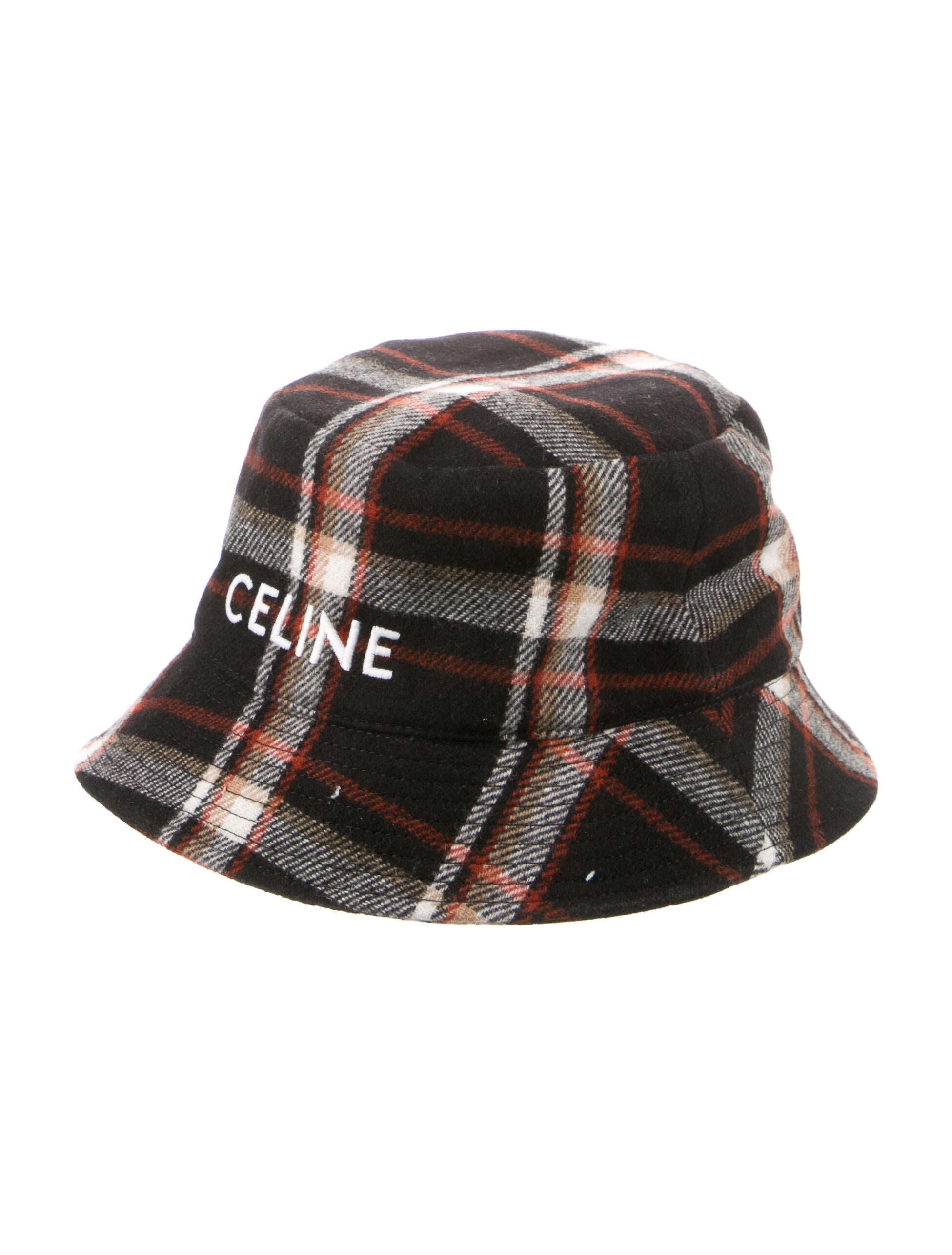 Celine Wool Plaid Logo Bucket Hat w/ Tags - Black Hats, Accessories ...