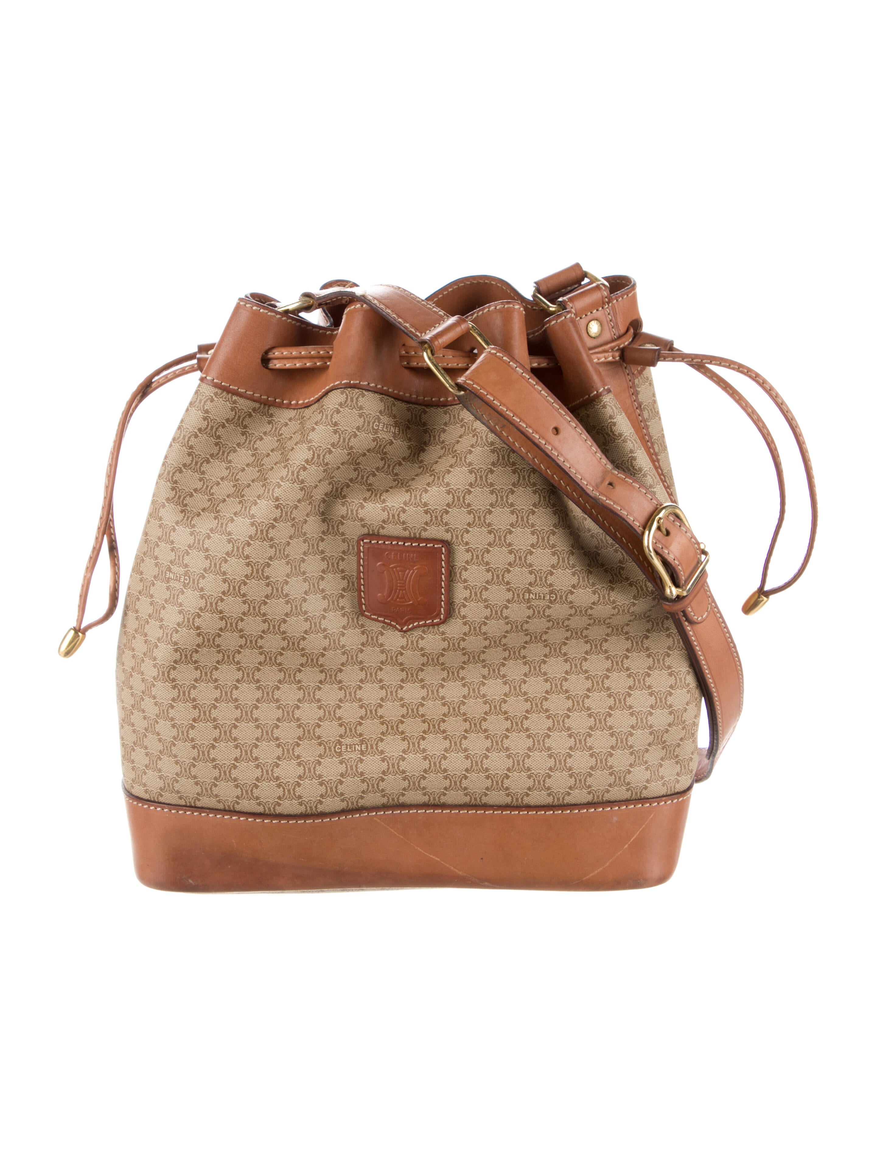 Celine Raffia Leather Trimmed Bucket - Brown Bucket Bags, Handbags ...