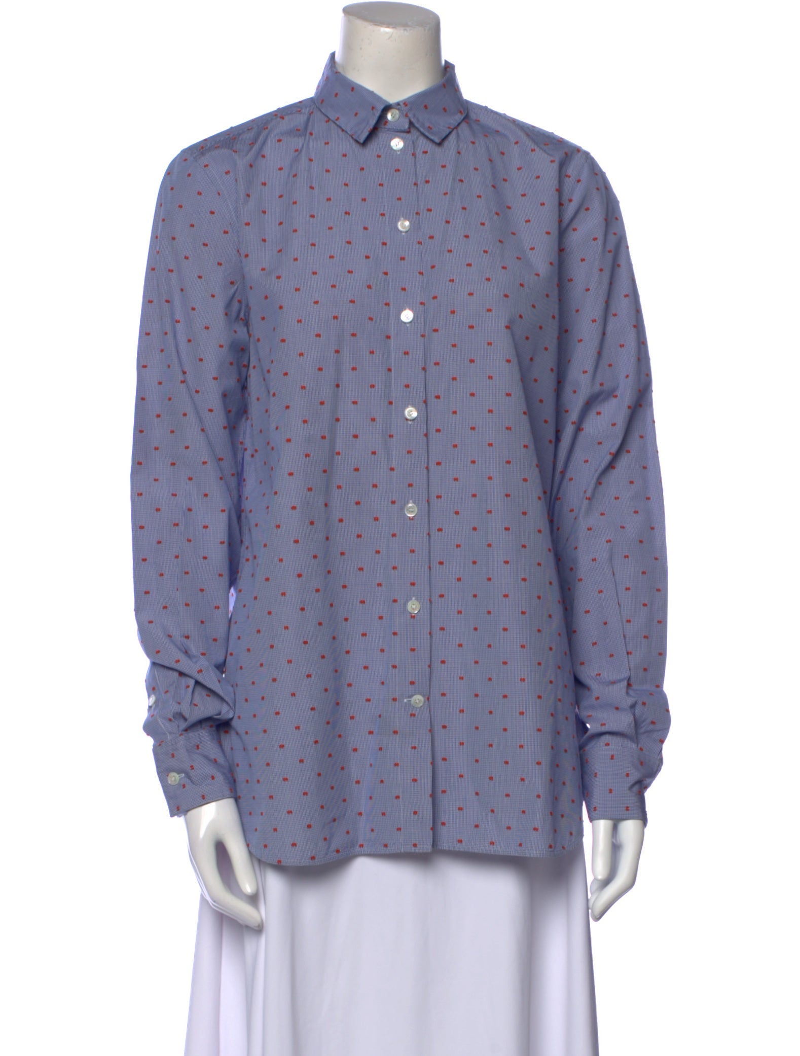 Celine Printed Long Sleeve Button-Up Top - Blue Tops, Clothing ...