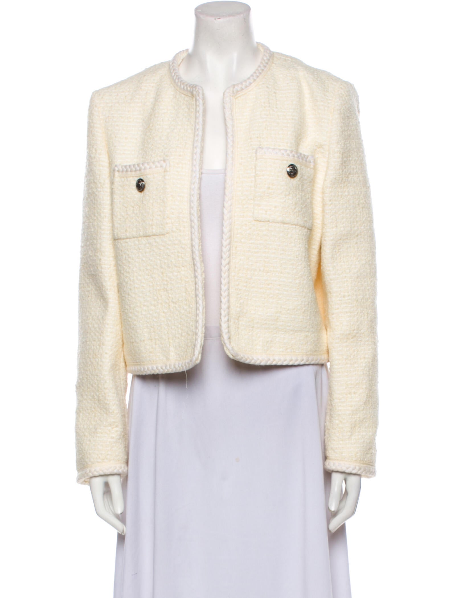 Chanel Tweed Double-Breasted Jacket - Blue Jackets, Clothing ...