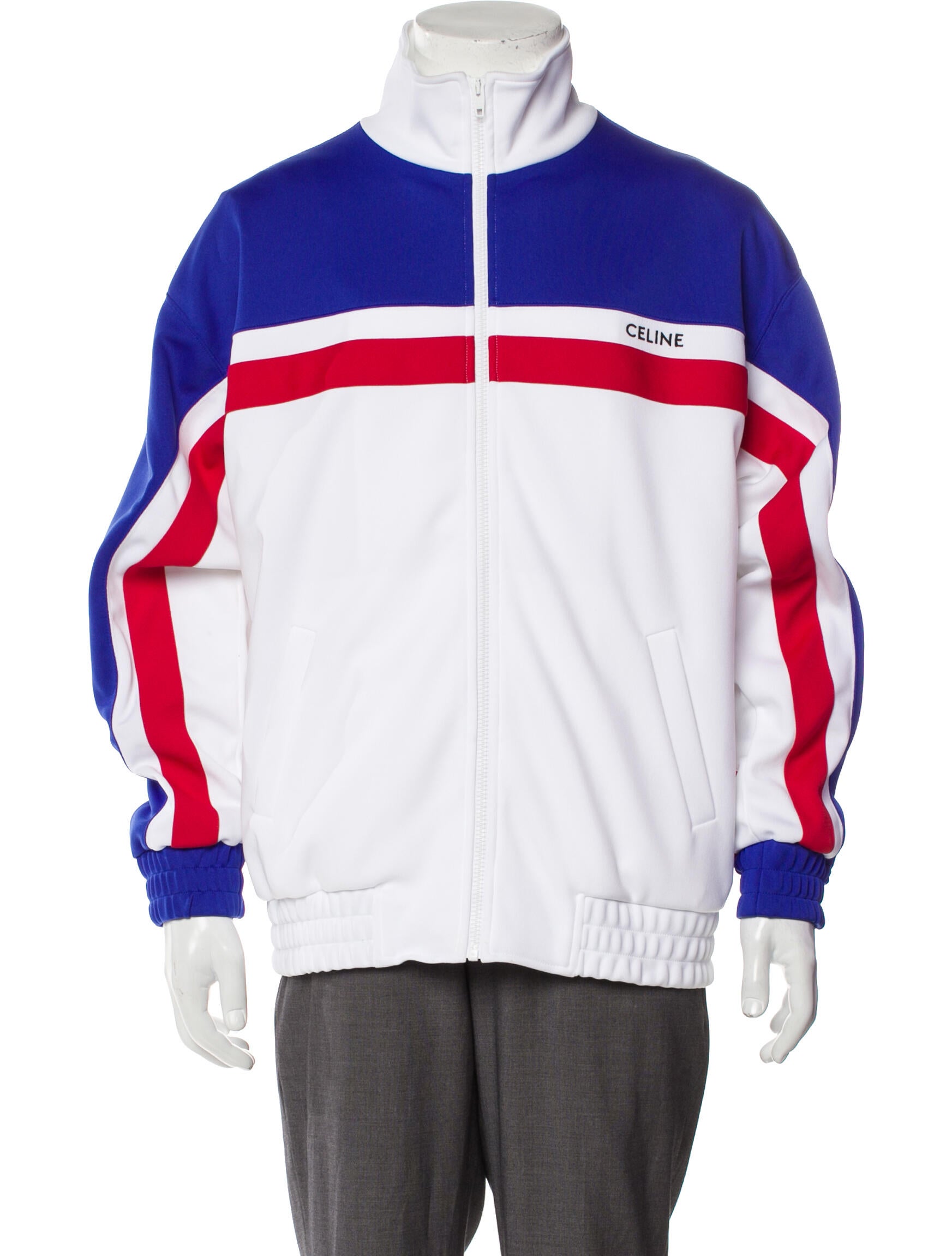 Celine Colorblock Pattern Bomber Jacket - Blue Outerwear, Clothing ...