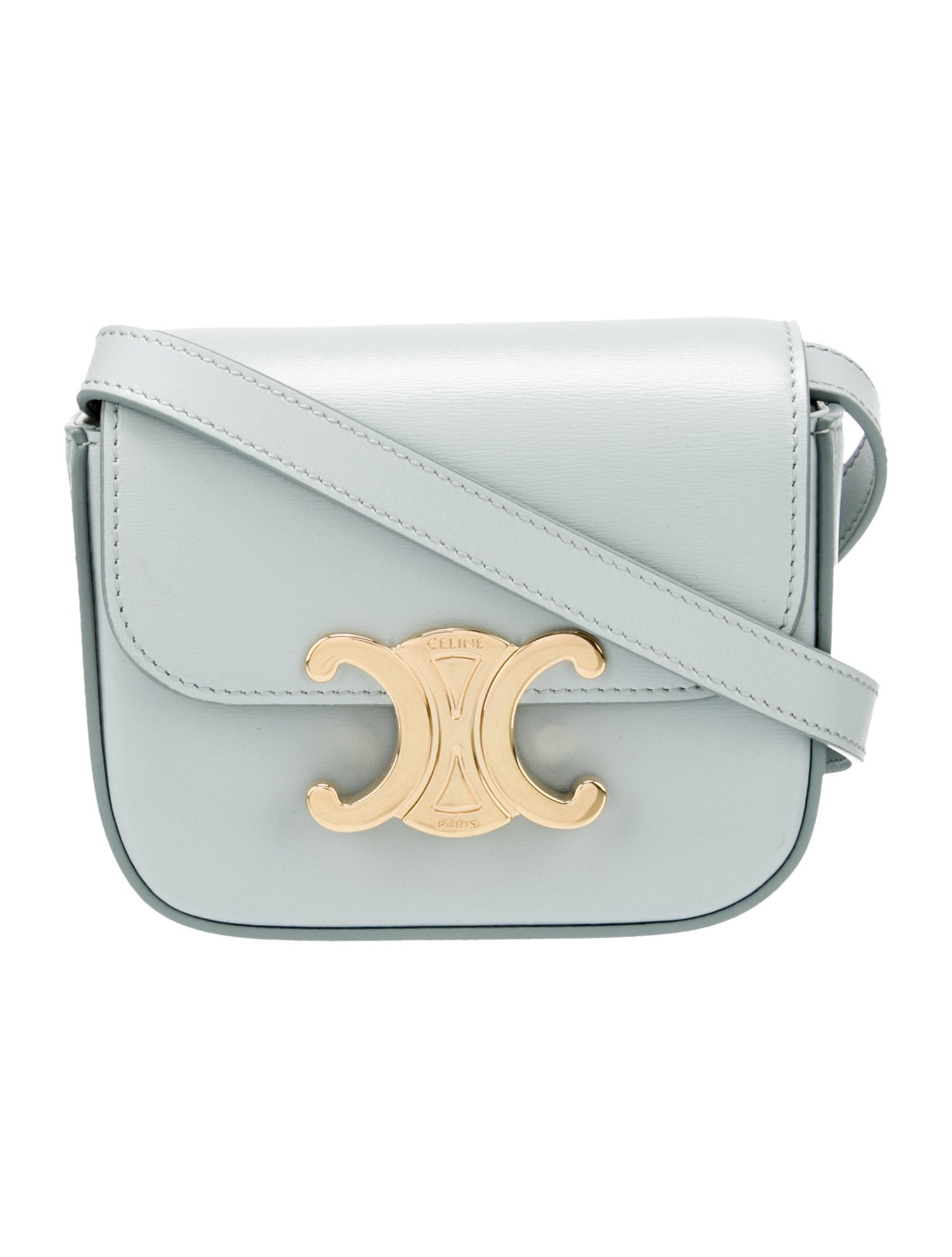 Celine Mini Leather Triomphe Crossbody Bag - Blue Crossbody Bags ...