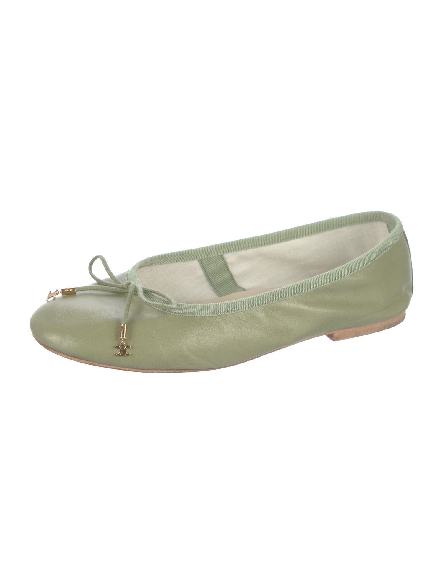 Celine Leather Bow Accents Ballet Flats - Green Flats, Shoes ...