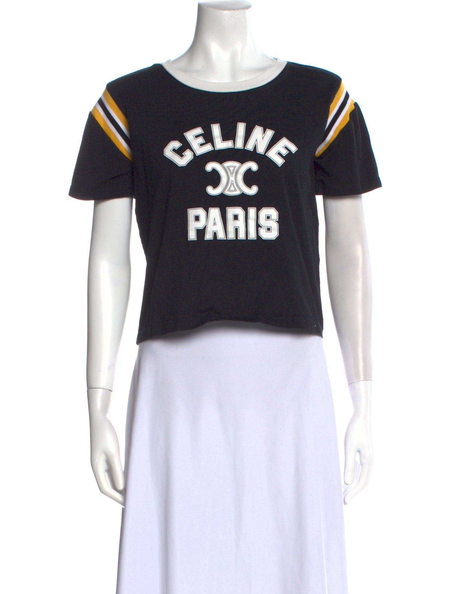 Celine Graphic Print Crew Neck T-Shirt - Black Tops, Clothing ...