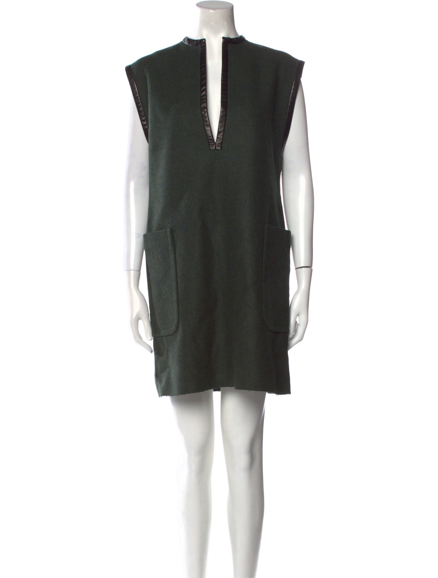 Celine V-Neck Mini Dress - Green Dresses, Clothing - CEL281505 | The ...