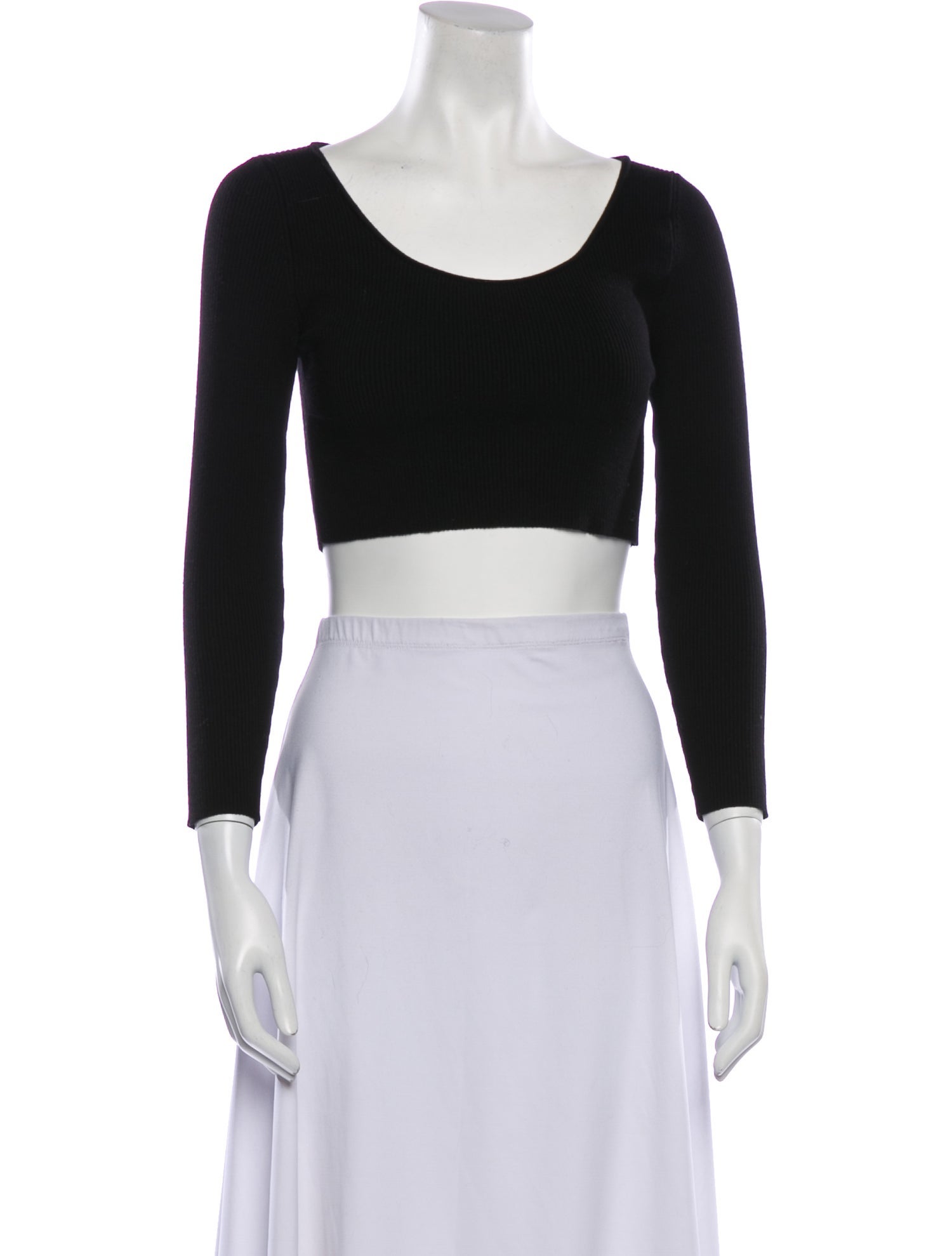 Celine Scoop Neck Three-Quarter Sleeve Crop Top - Black Tops, Clothing ...