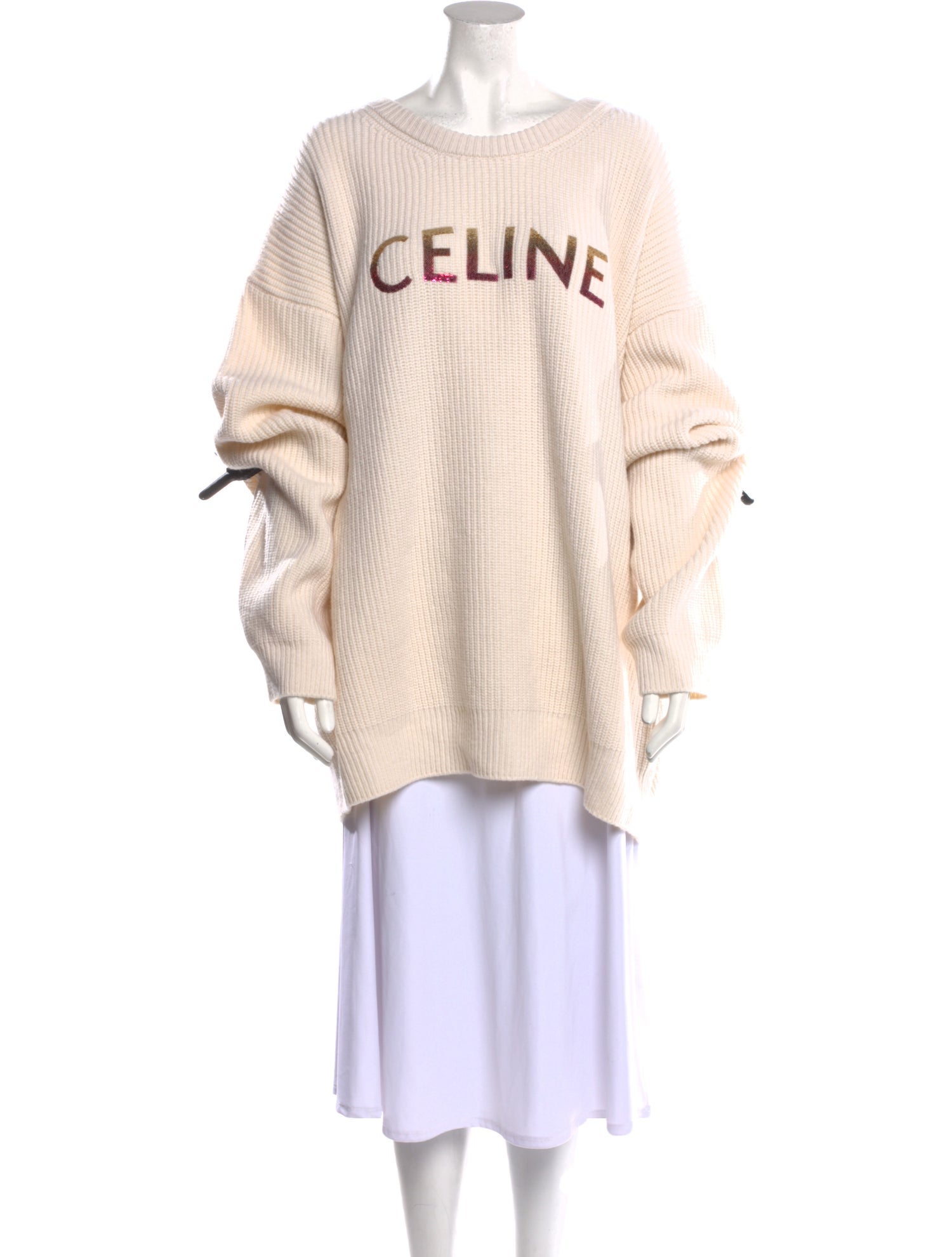 Celine Graphic Print Scoop Neck Sweater w/ Tags - Neutrals Knitwear ...