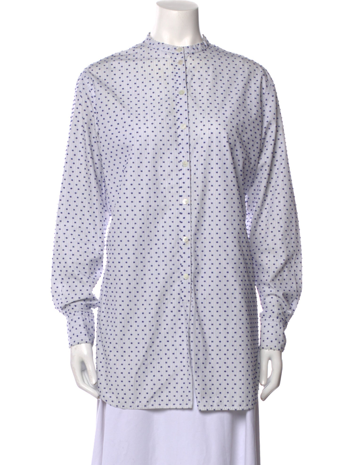 Celine Polka Dot Print Mock Neck Tunic - Blue Tops, Clothing ...