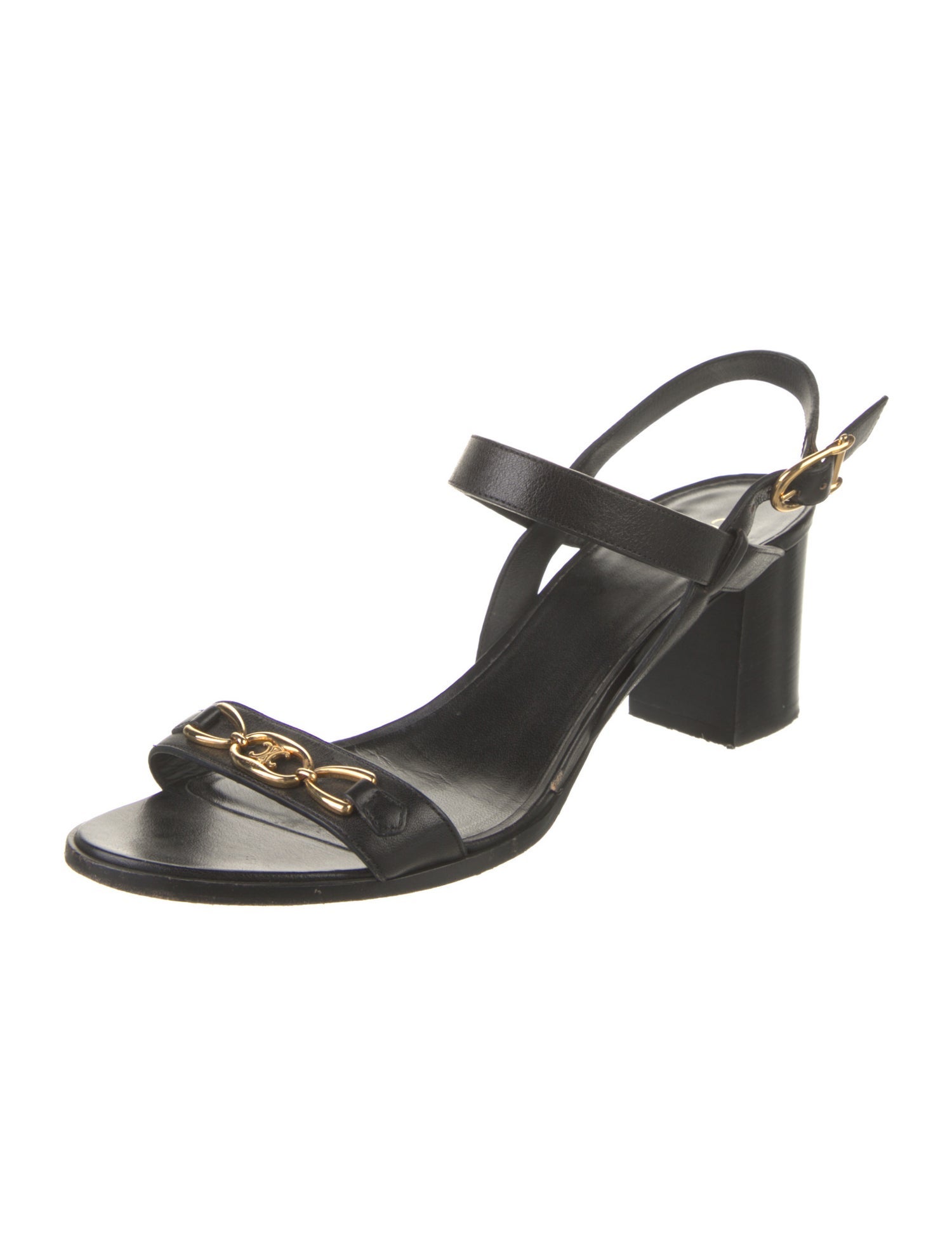 Celine Leather Chain-Link Accents Slingback Sandals - Black Sandals ...
