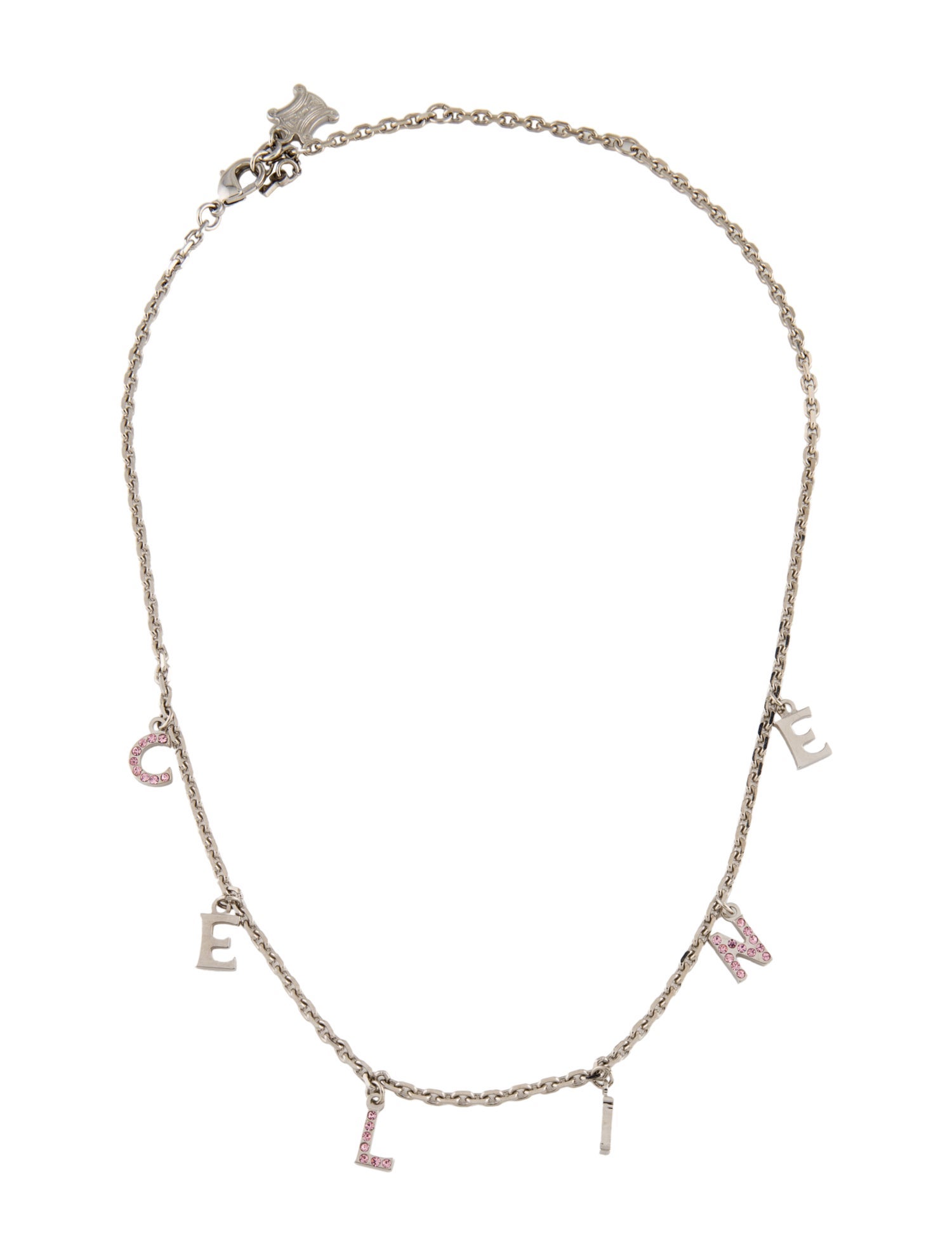Celine Crystal Logo Choker Necklace - Rhodium-Plated Brass Station ...