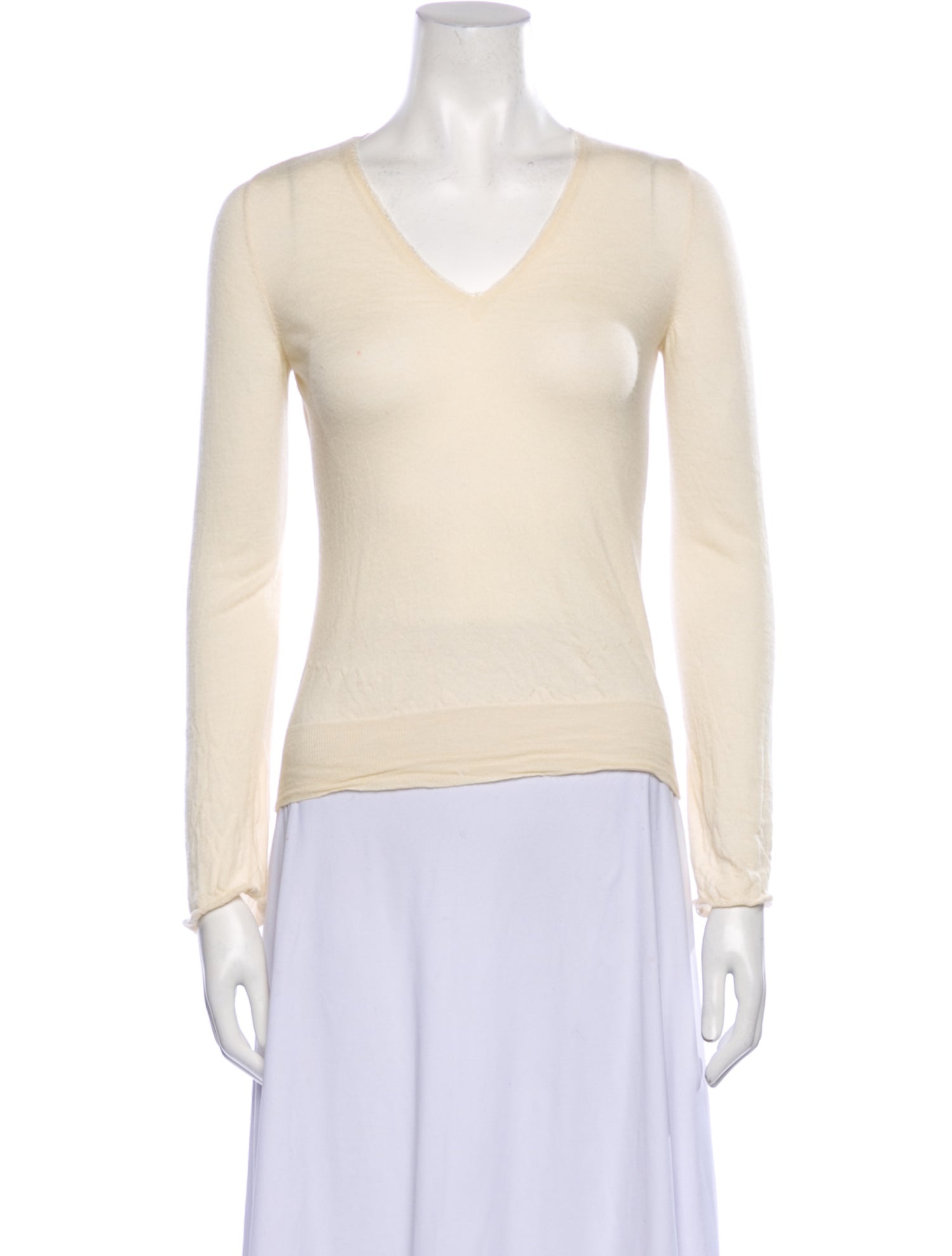 Celine Cashmere V-Neck Sweater - Neutrals Knitwear, Clothing ...