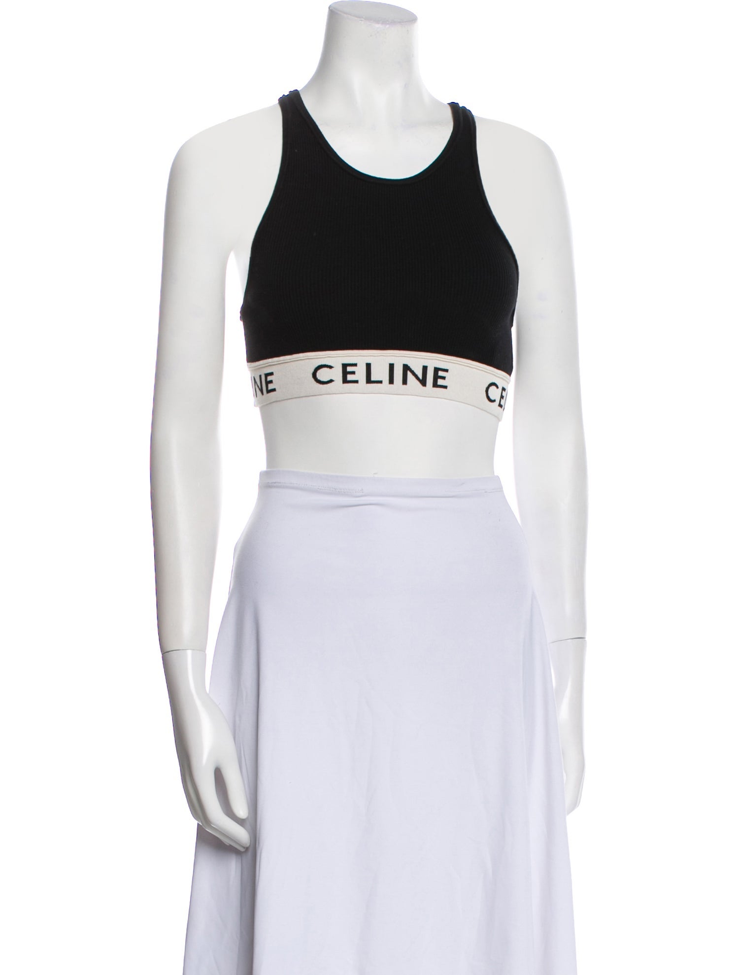 Celine Graphic Print Scoop Neck Crop Top - Black Tops, Clothing ...