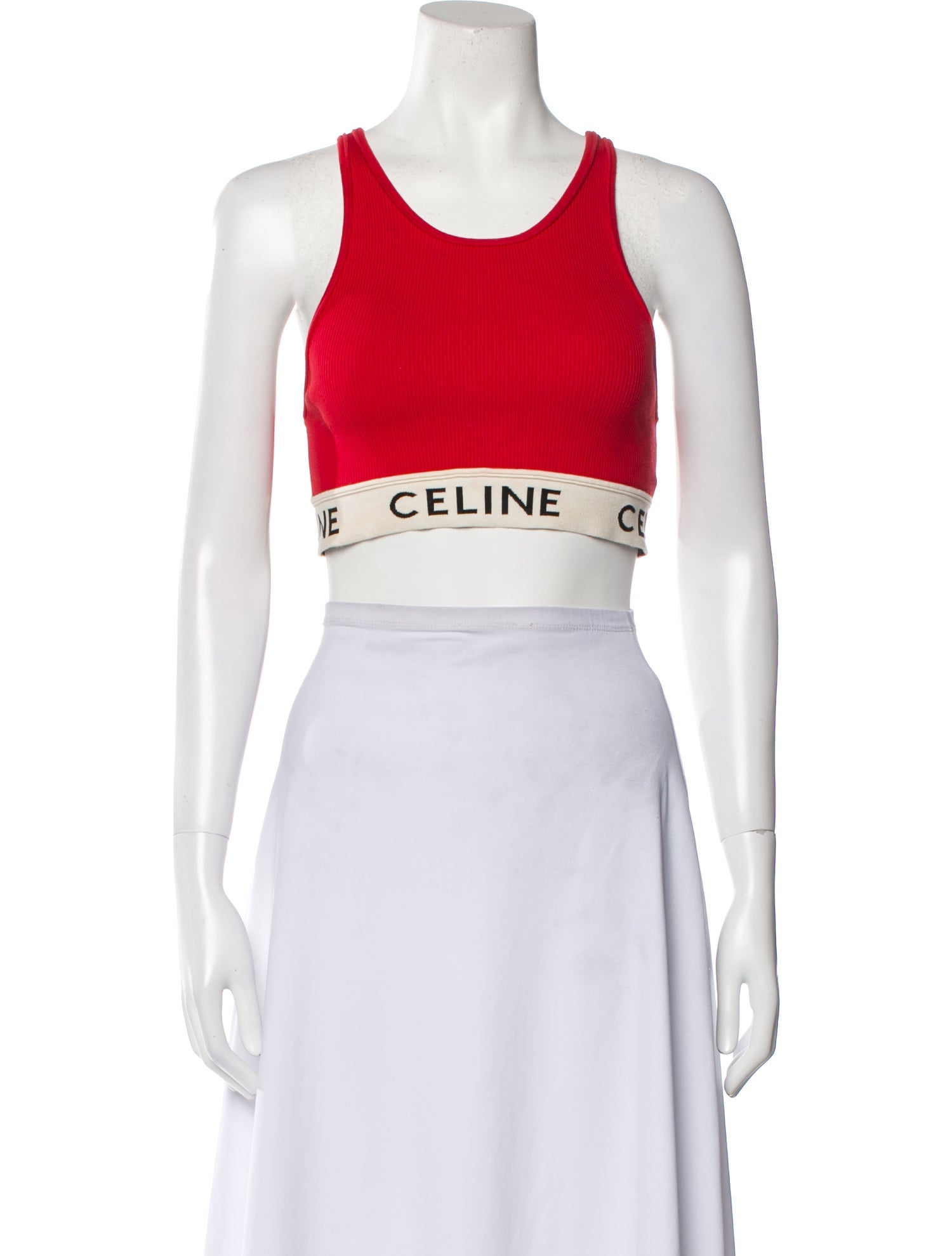 Celine Graphic Print Scoop Neck Crop Top - Red Tops, Clothing ...