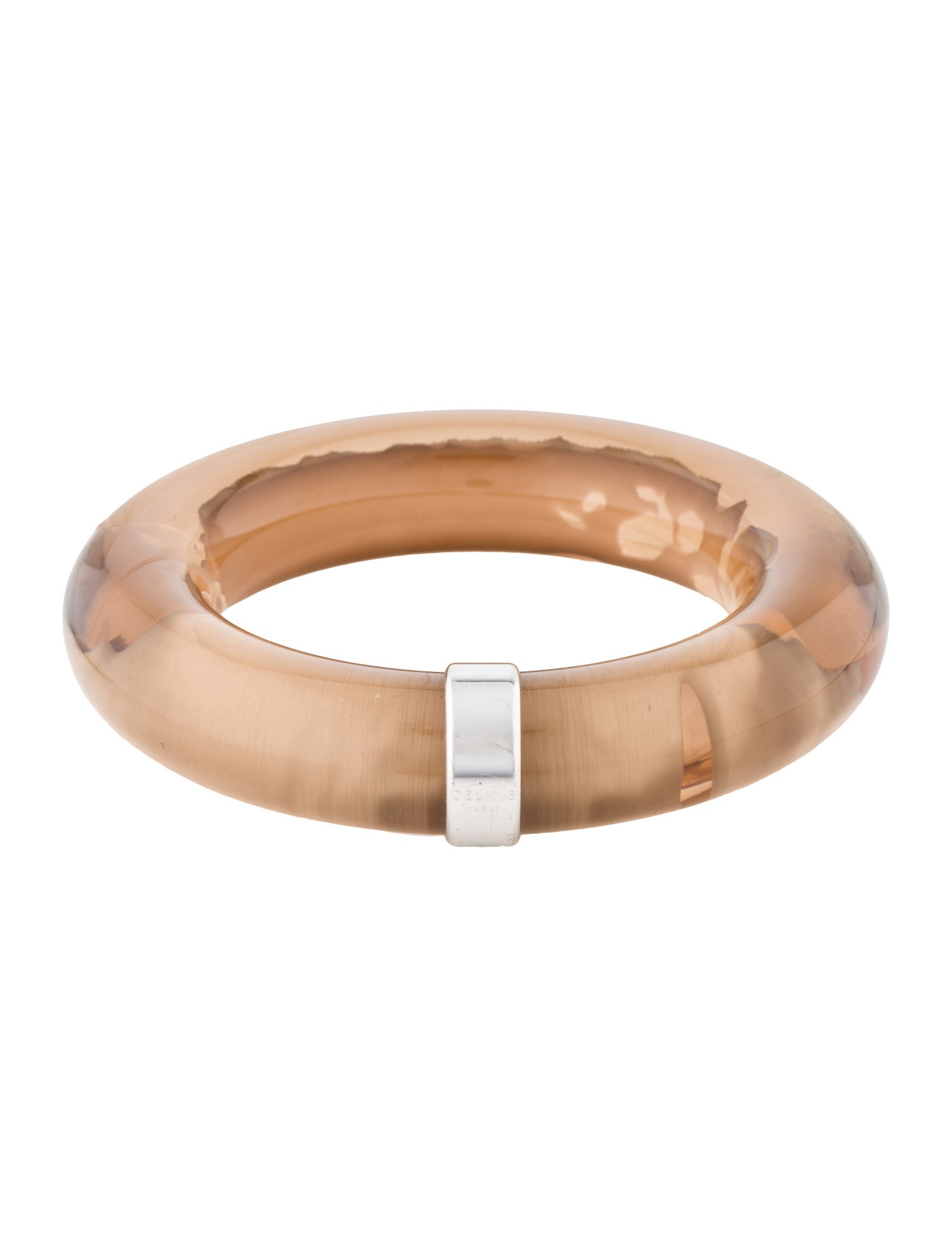 Celine Resin Bangle - Brown, Palladium-Plated Bangle, Bracelets ...