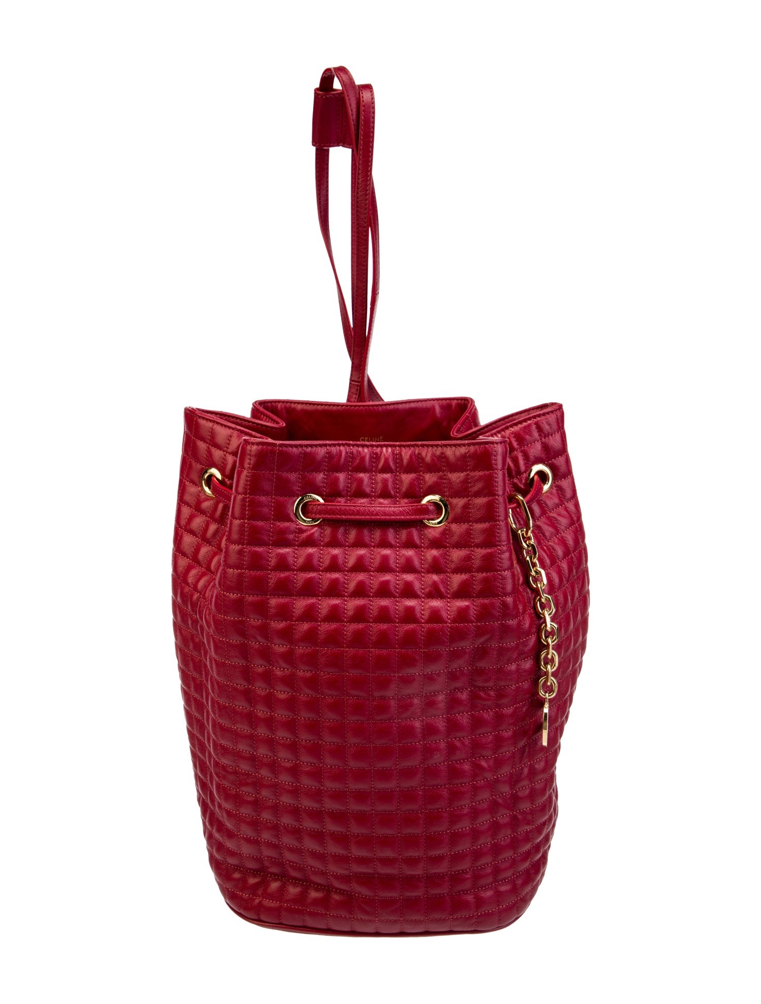 Celine Leather Quilted C Charm Bucket Backpack - Red Backpacks ...