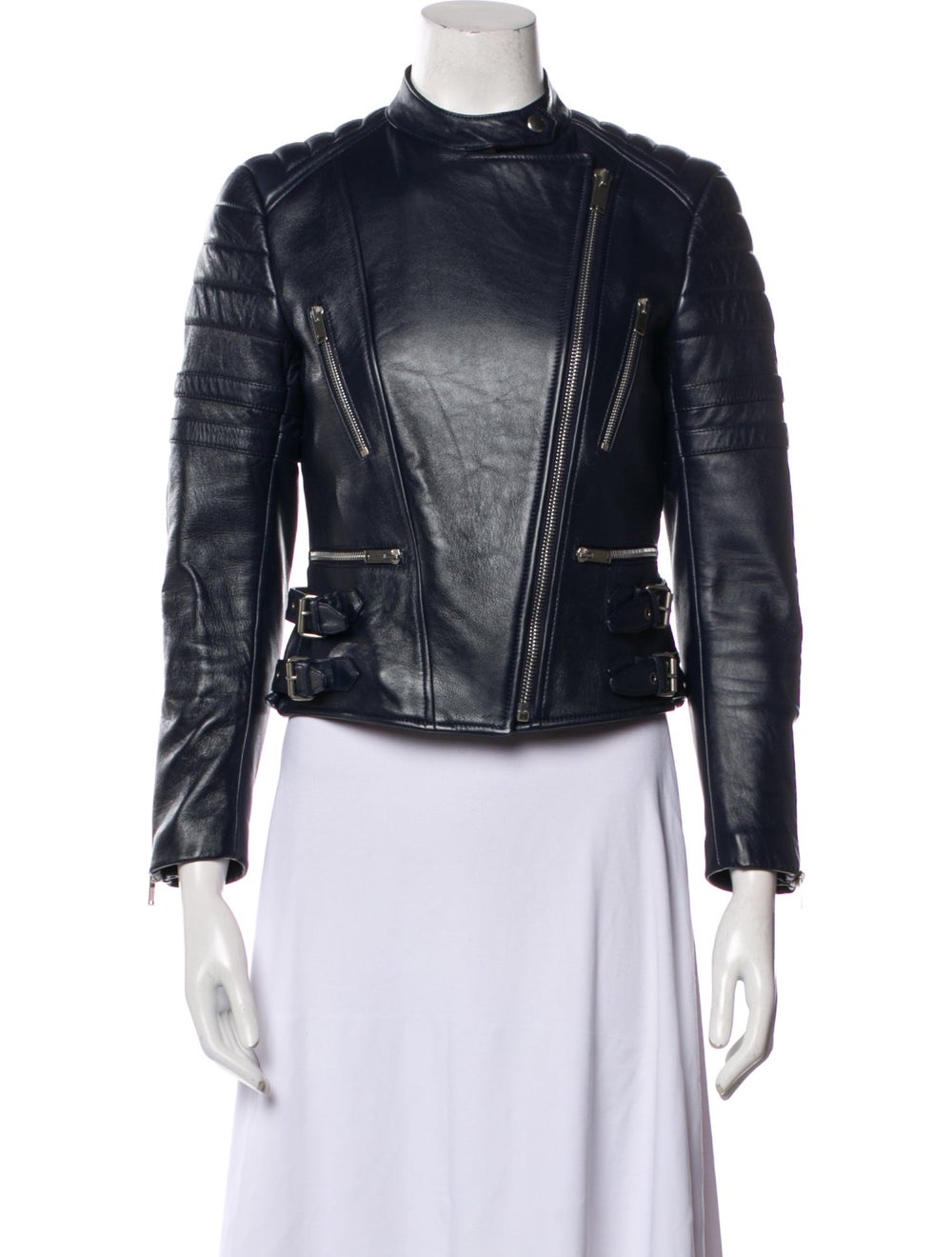 Celine Eel Skin Biker Jacket By Phoebe Philo Blue Col… - Gem