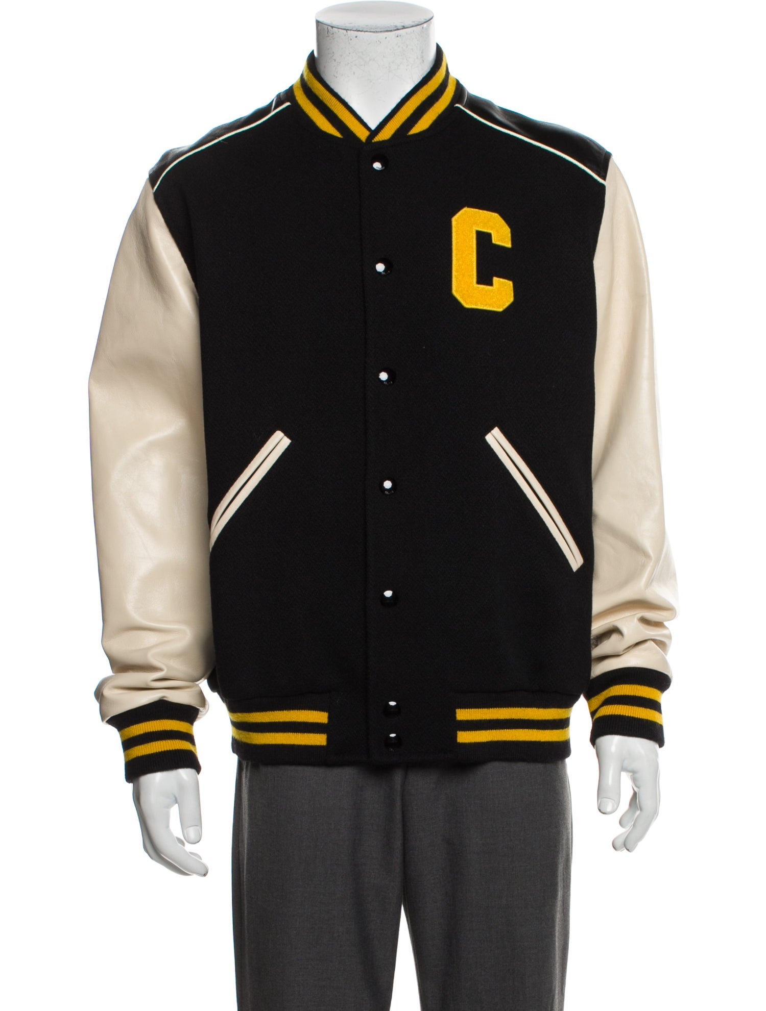 Celine Wool Colorblock Pattern Varsity Jacket w/ Tags - Black Outerwear ...