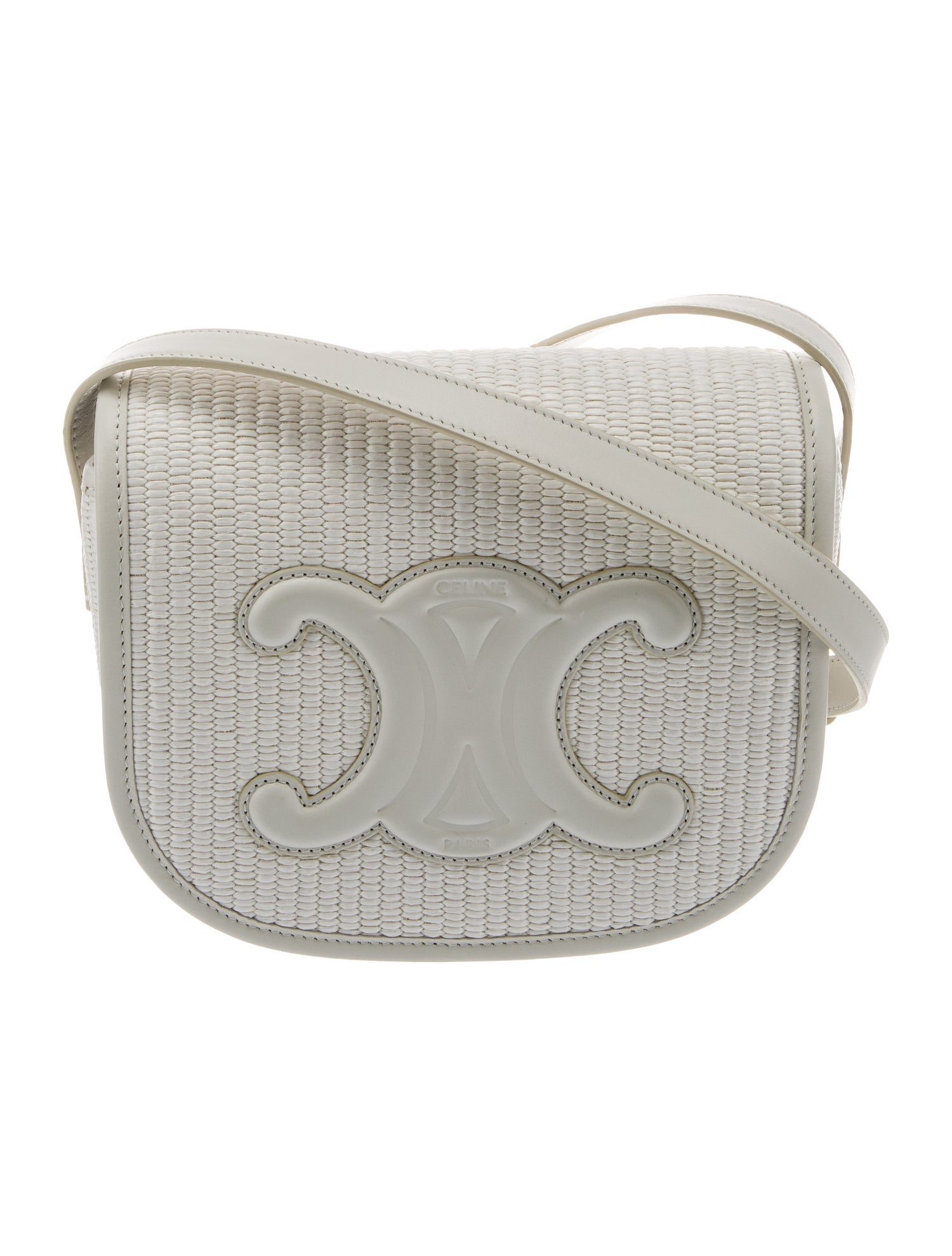 Celine Raffia Cuir Triomphe Folco 2022 - White Crossbody Bags, Handbags ...