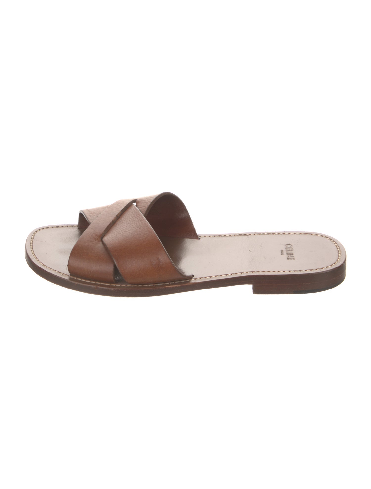 Celine Leather Whipstitch Trim Slides - Brown Sandals, Shoes ...
