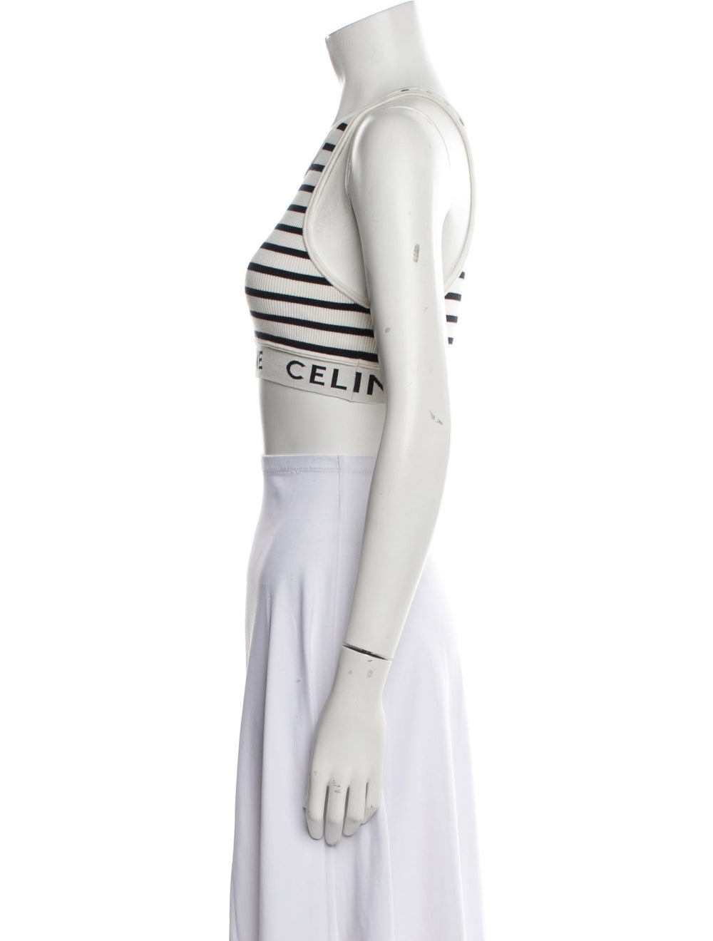 Celine Crop Top By Hedi Slimane White Striped Sleevel… - Gem