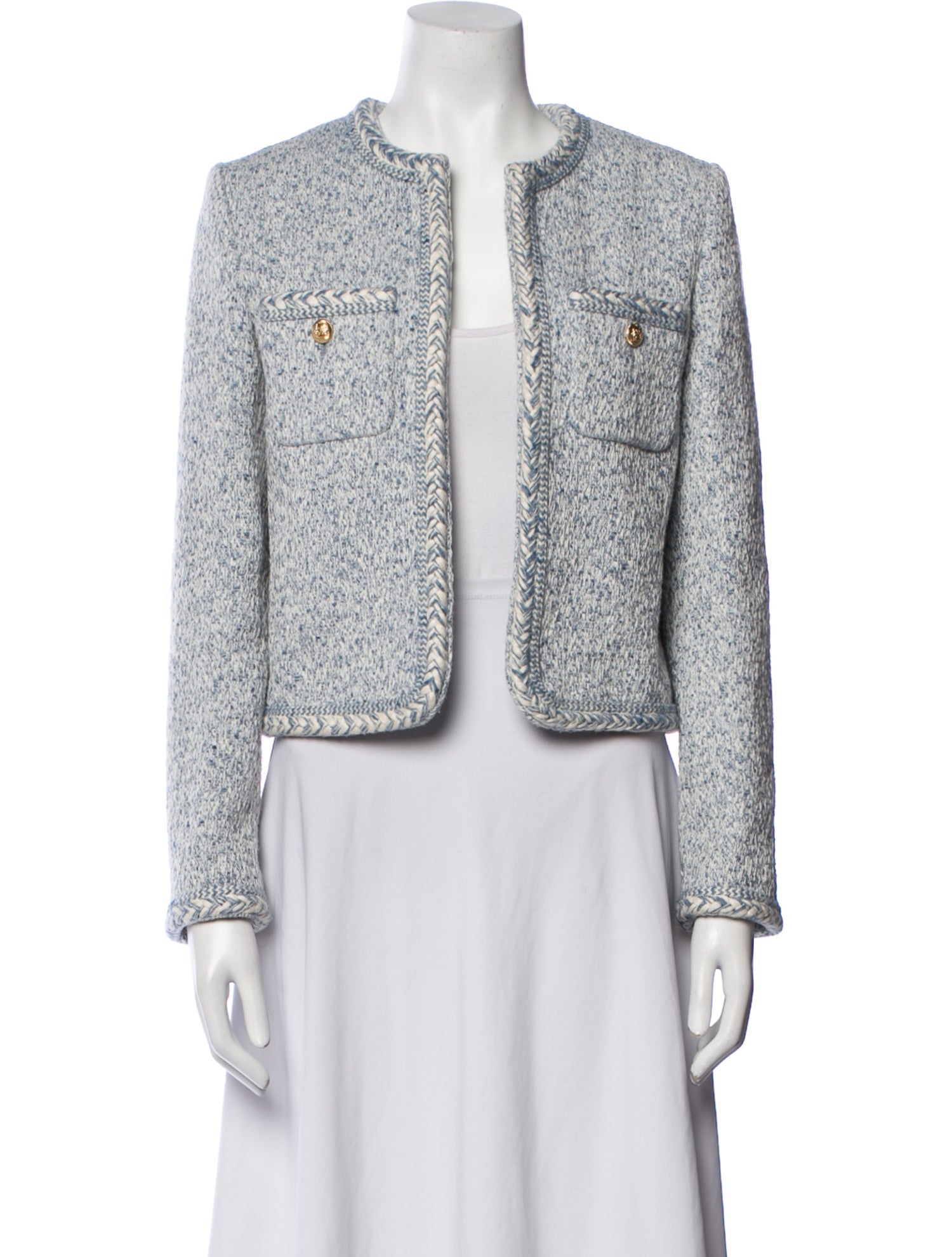 Celine Wool Tweed Pattern Evening Jacket - Blue Jackets, Clothing ...