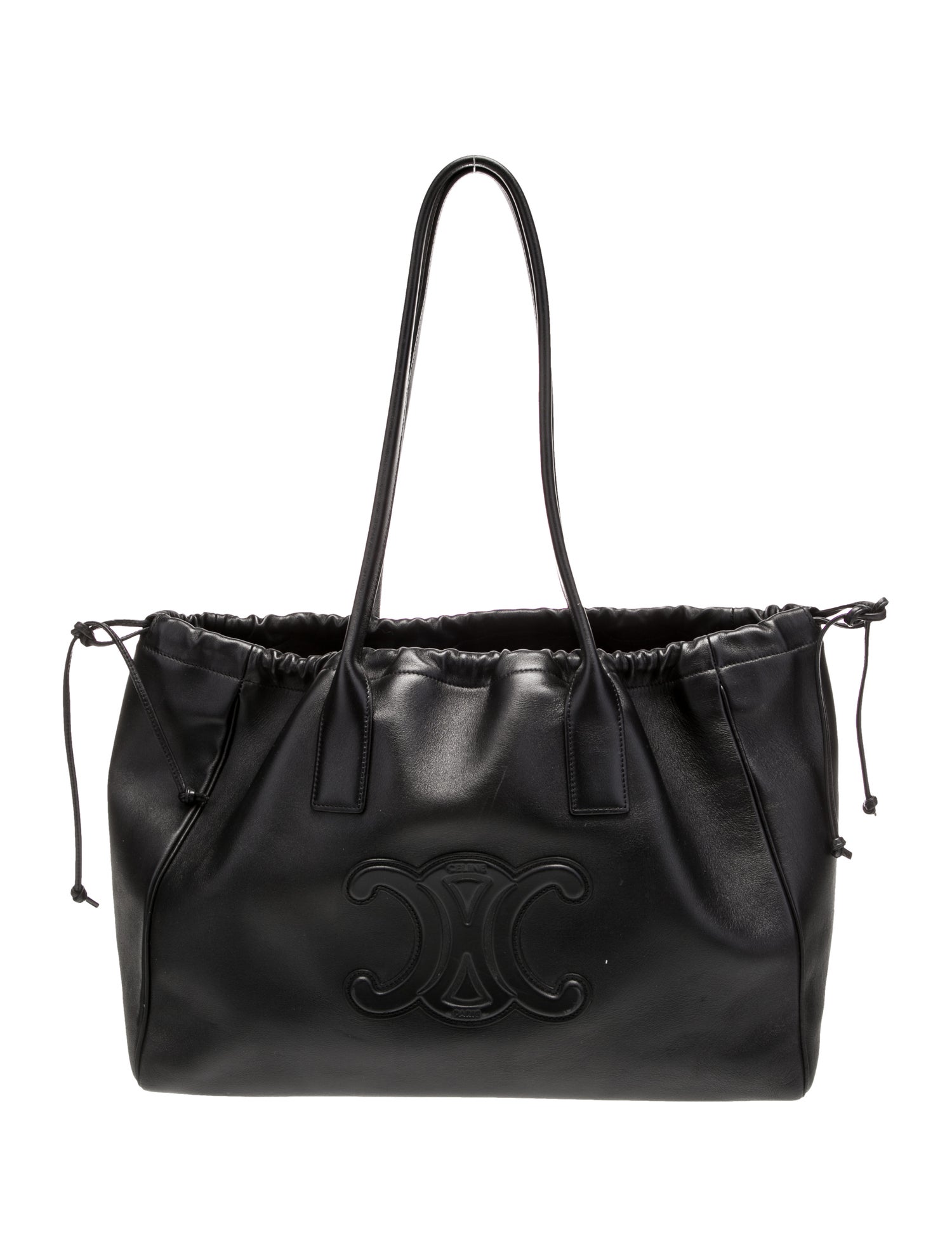 Celine Calfskin Cuir Triomphe Drawstring Cabas 2022 - Black Totes ...