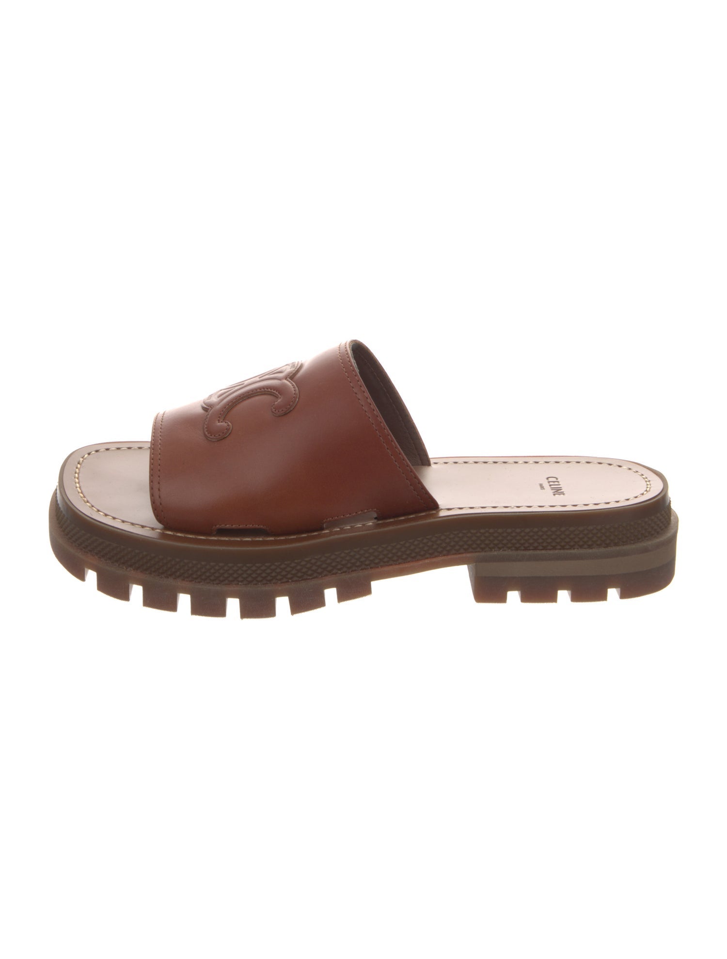 Celine Leather Slides - Brown Sandals, Shoes - CEL333526 | The RealReal
